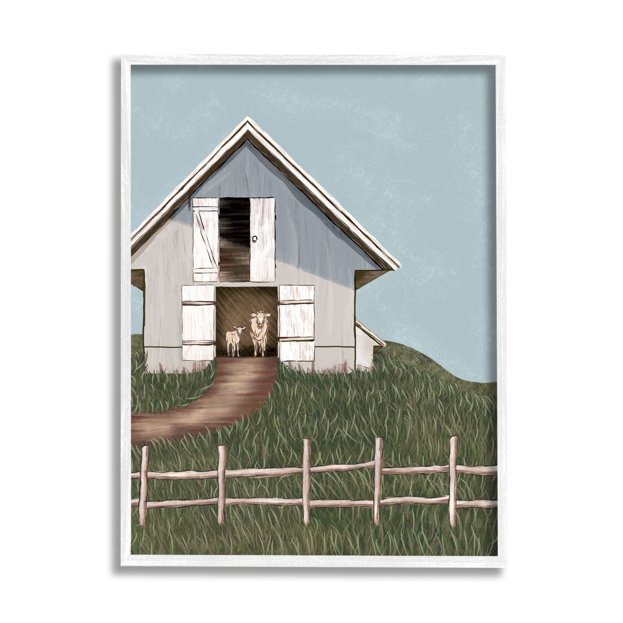 Stupell Industries Sheep In Barn Rural Farm Landscape Painting White ...