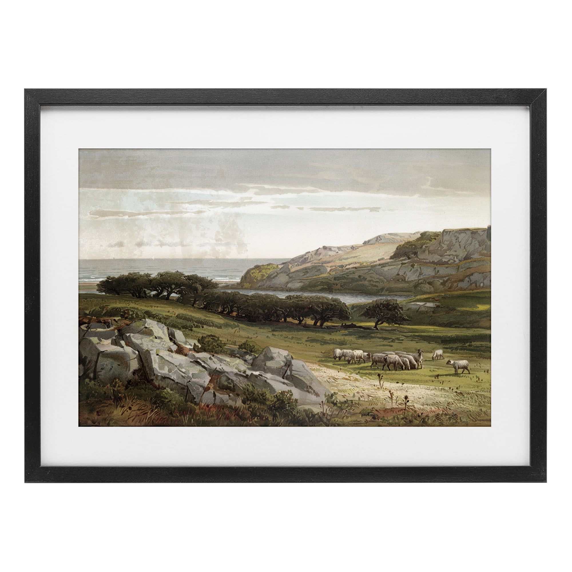 Stupell Industries Sheep in Passionate Landscape Black Framed Print ...