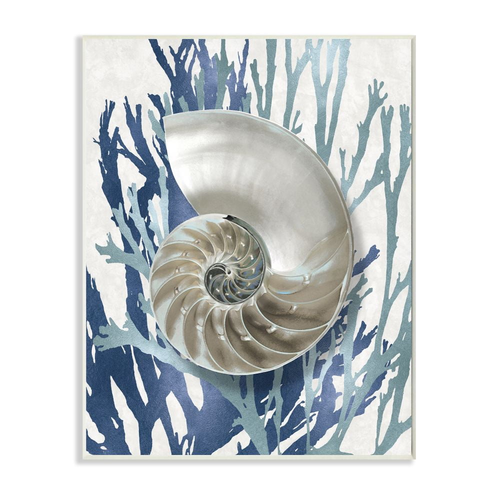 Stupell Industries Shell Coral Beach Blue Design Wall Plaque by ...