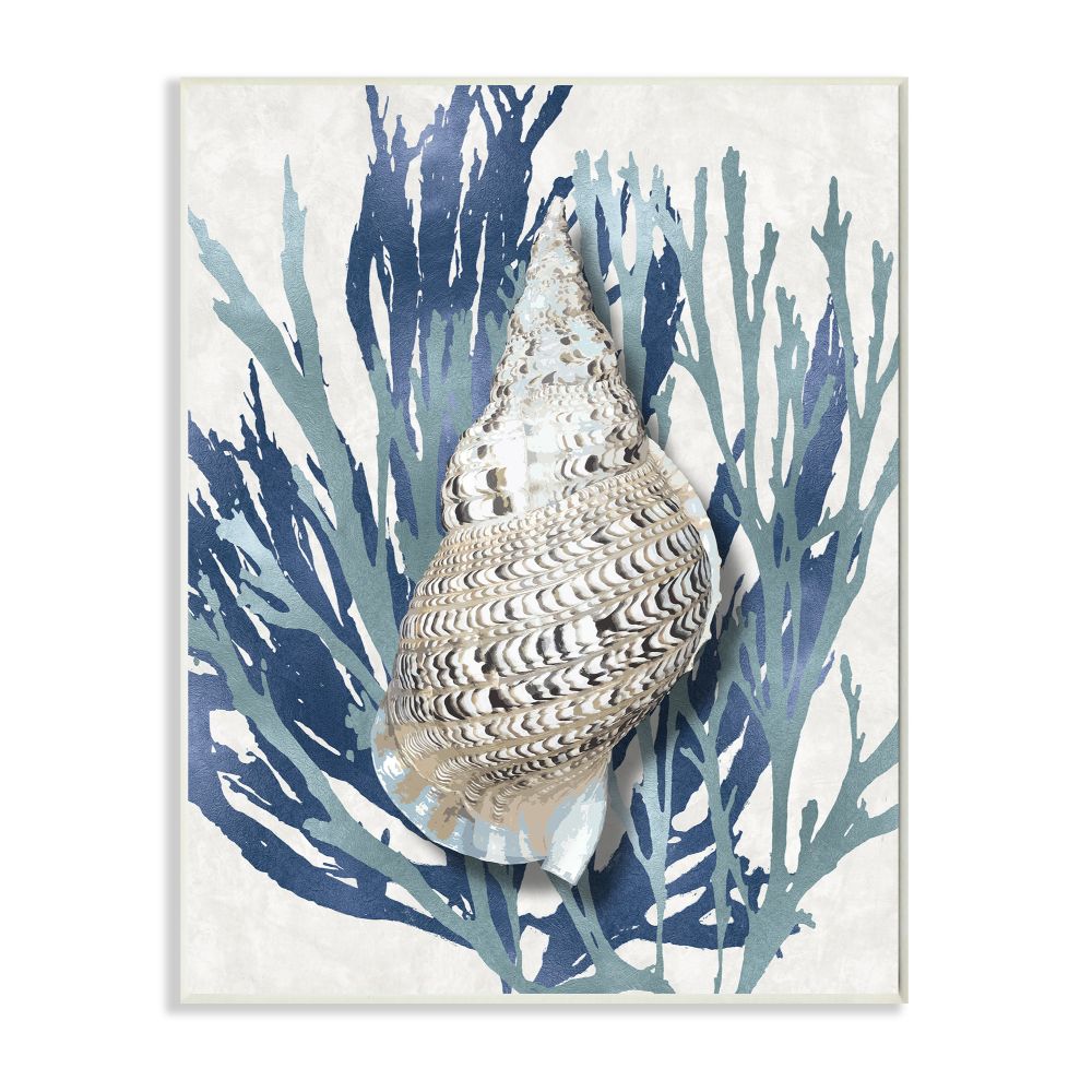 Stupell Industries Shell Coral Blue Beach Design Wall Plaque by ...