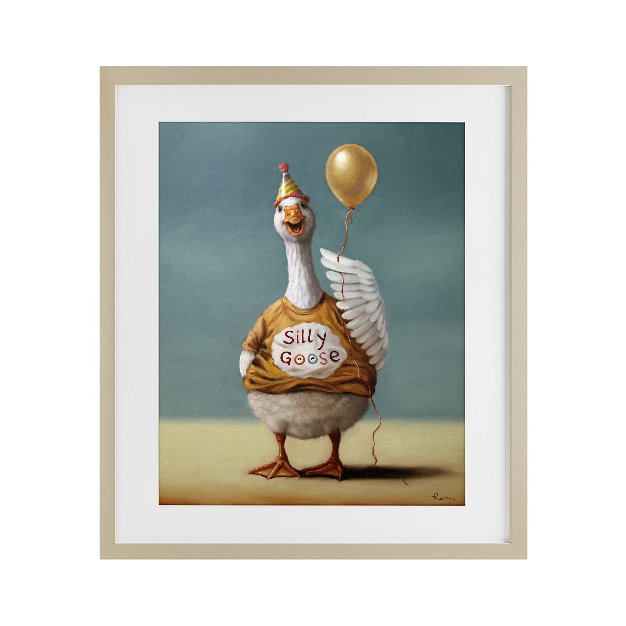 Stupell Industries Silly Goose with Balloon Birch Framed Print Under ...