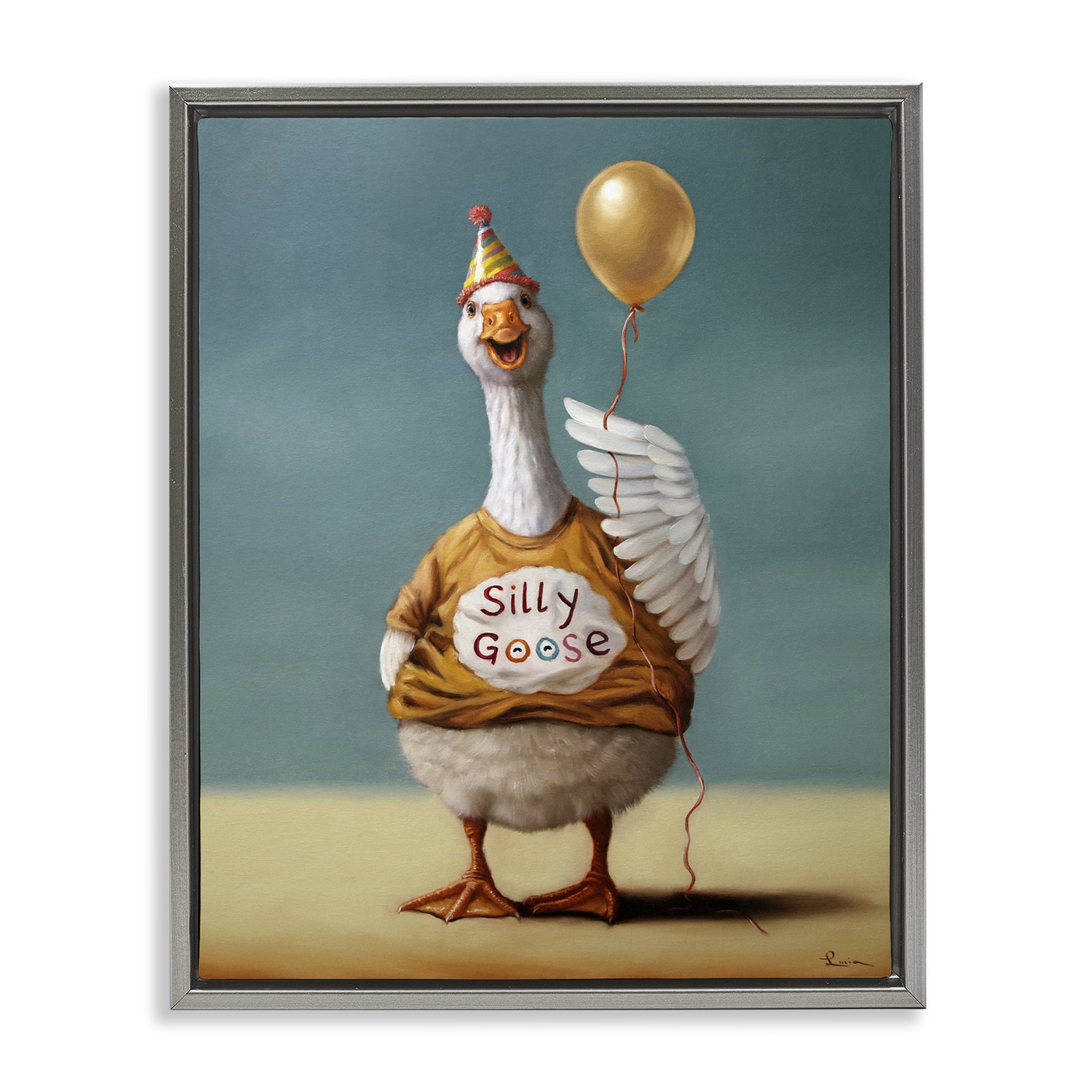 Stupell Industries Silly Goose with Balloon Gray Framed Floater Canvas ...