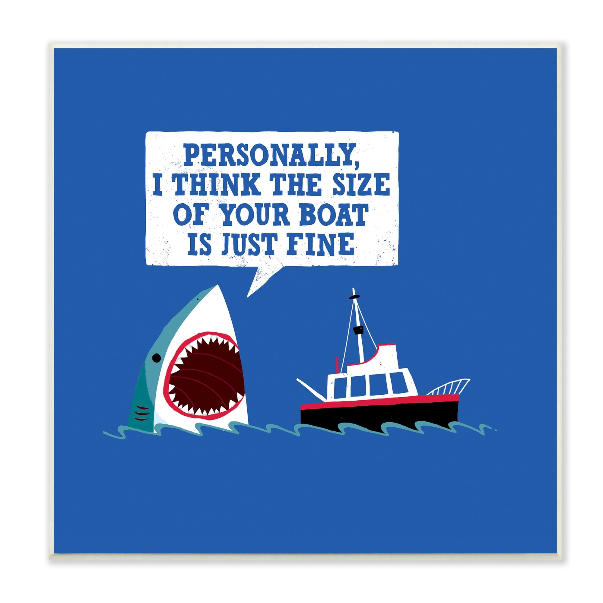 Stupell Silly Shark Eating Boat Ship Blue Ocean Waves Wood Wall Art ...