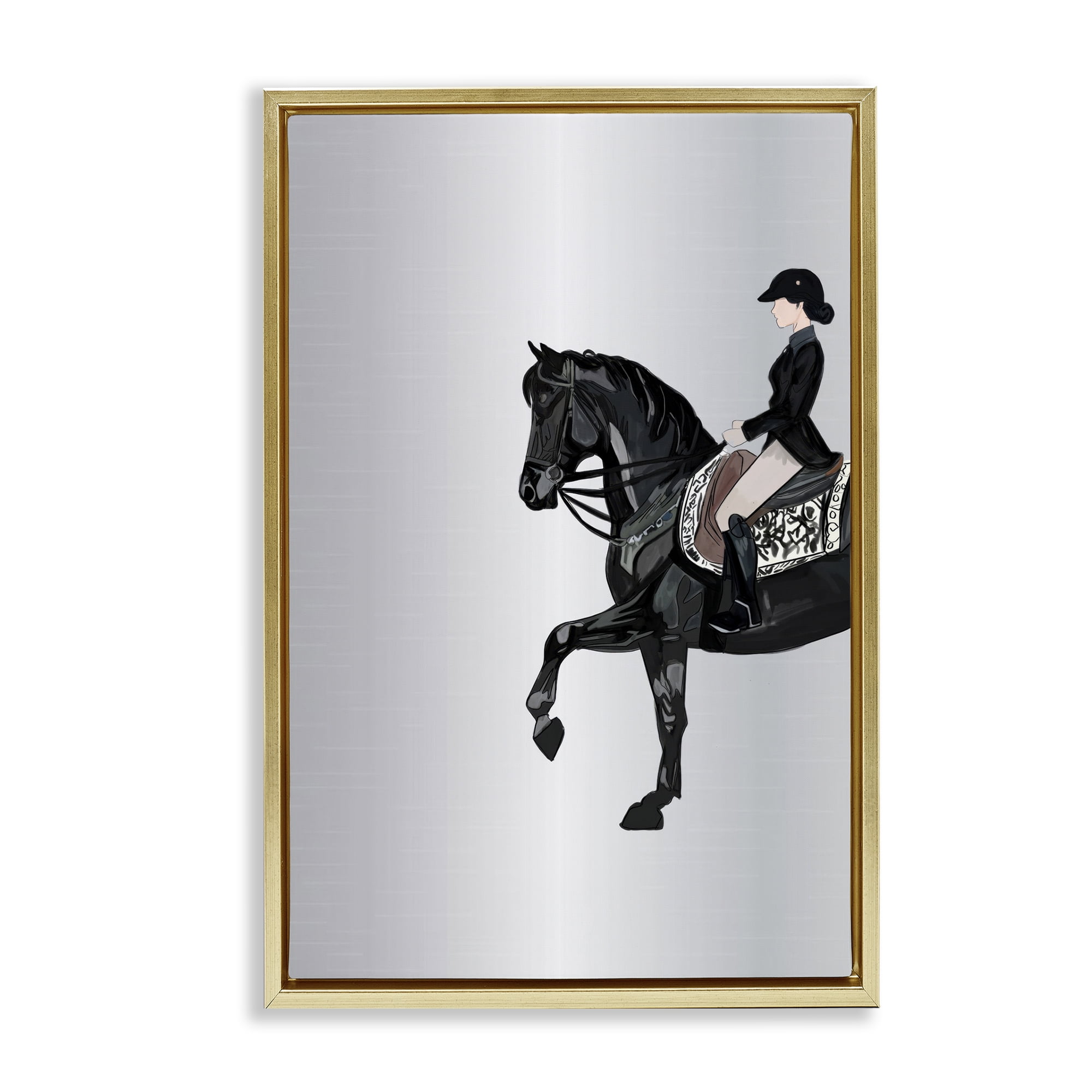 Stupell Industries Silver Rider Jockey Animals & Insects Painting Gold Floater Framed Canvas Art ...