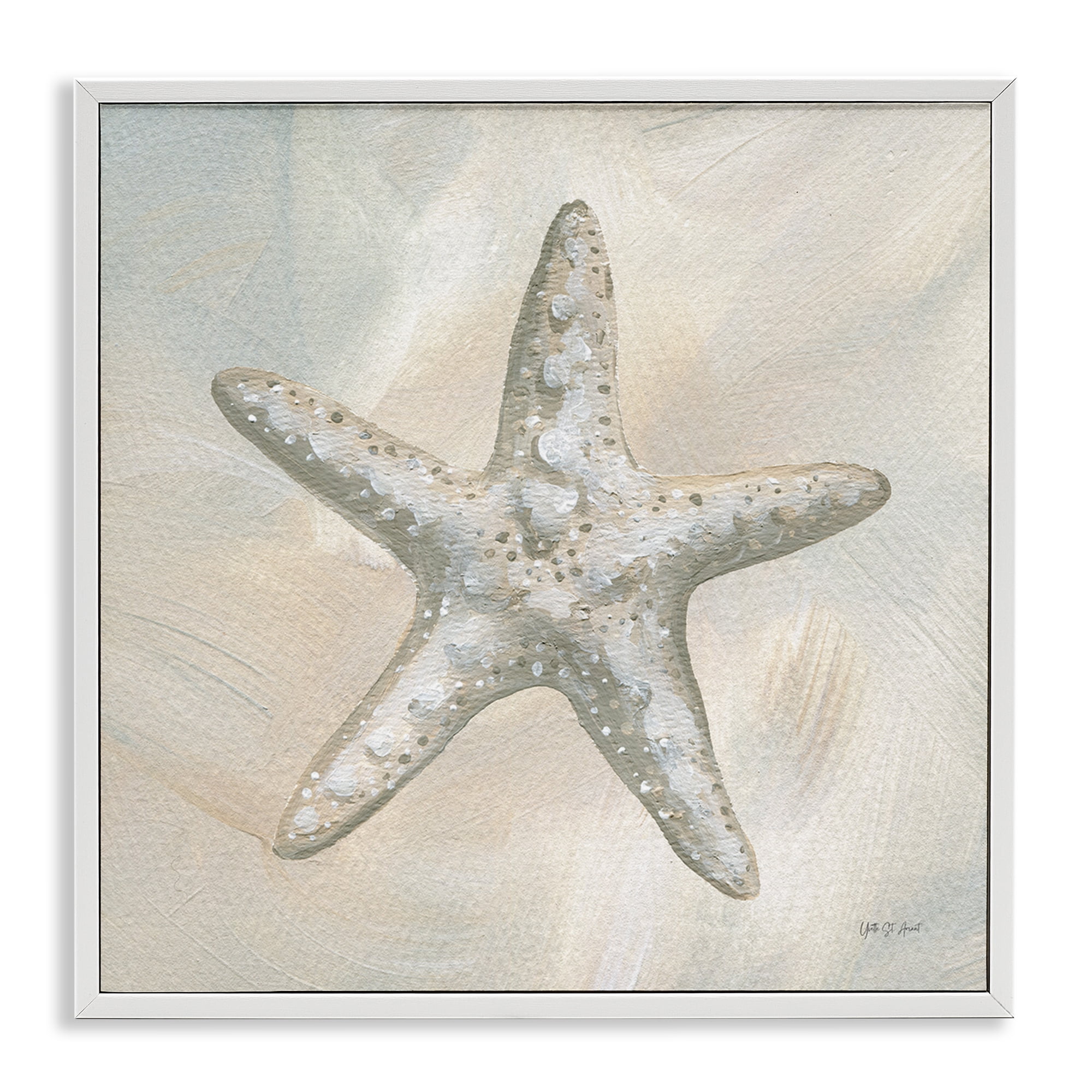 Stupell Industries Simple Beige Starfish Coastal Painting White Framed ...