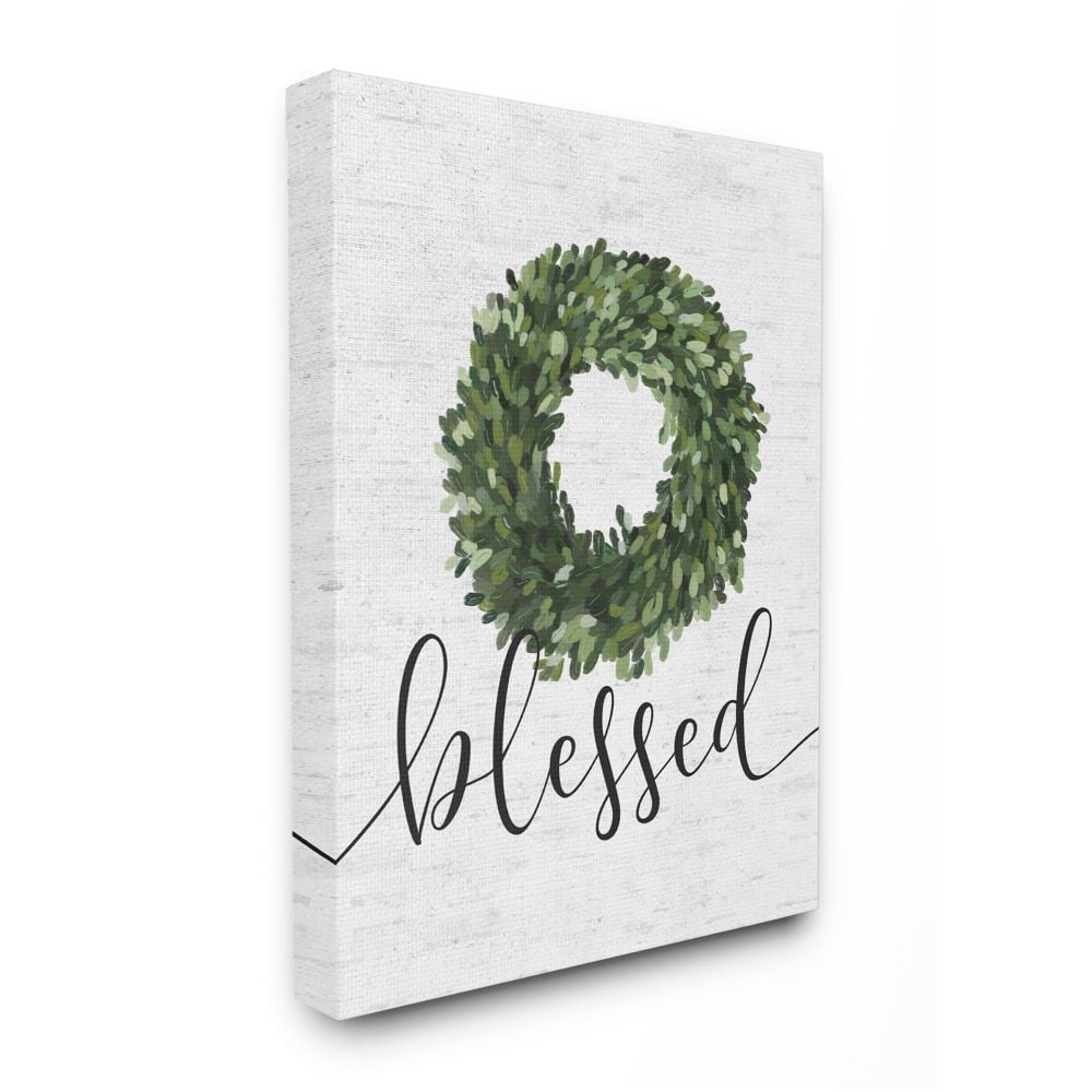 Stupell Industries Simple Blessed Text with Greenery Wreath Design ...