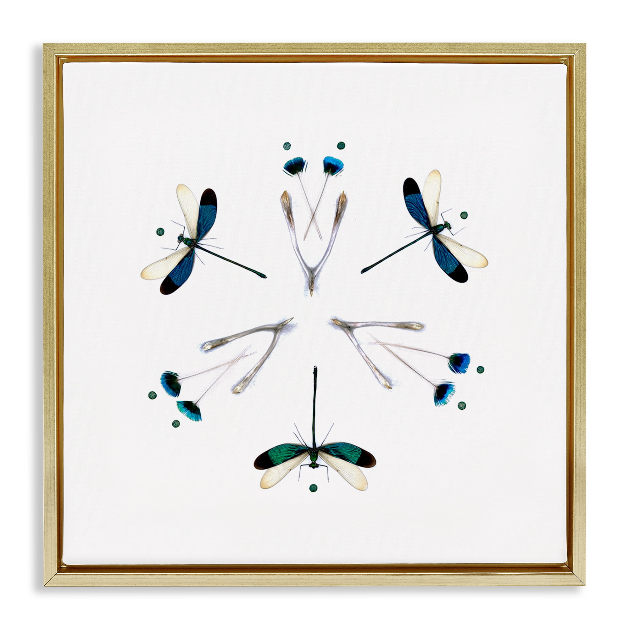 Stupell Industries Simple Dragonfly Symmetry Gold Framed Floater Canvas ...