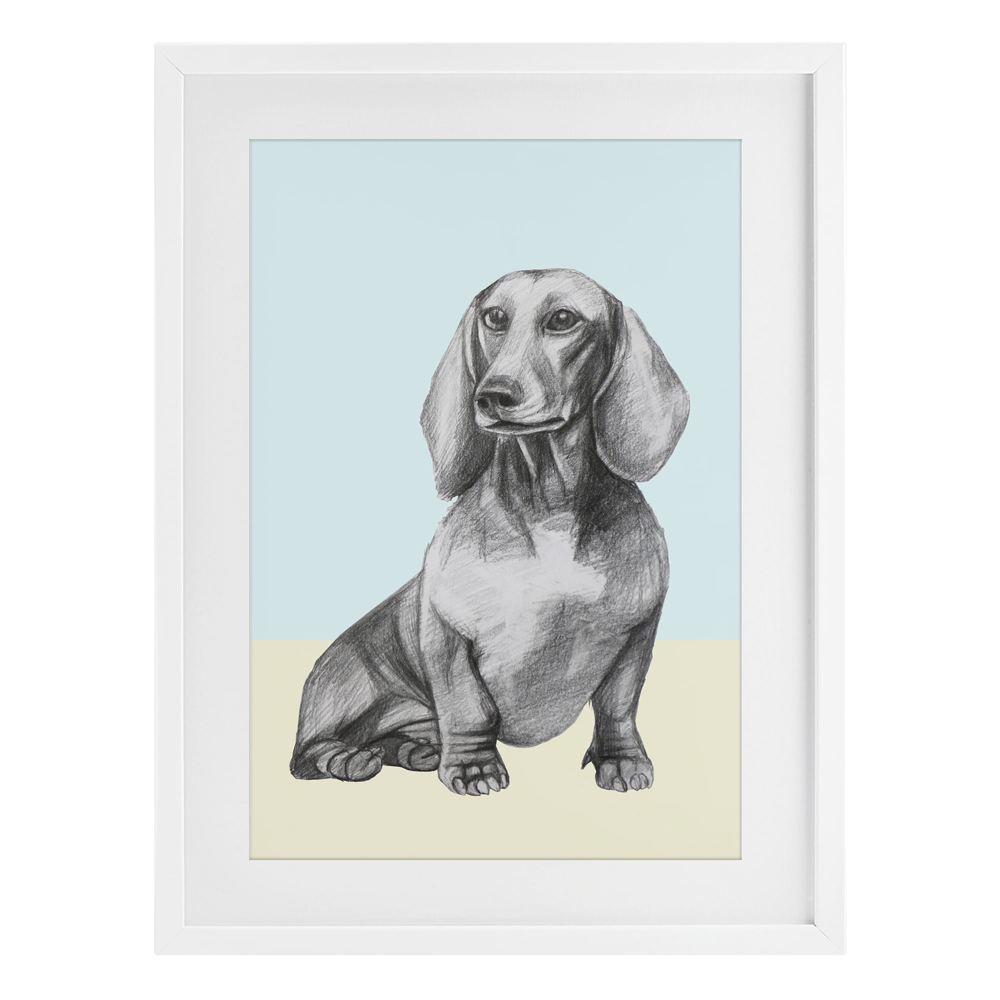 Stupell Industries Sitting Dachshund Sketch White Framed Print Under ...