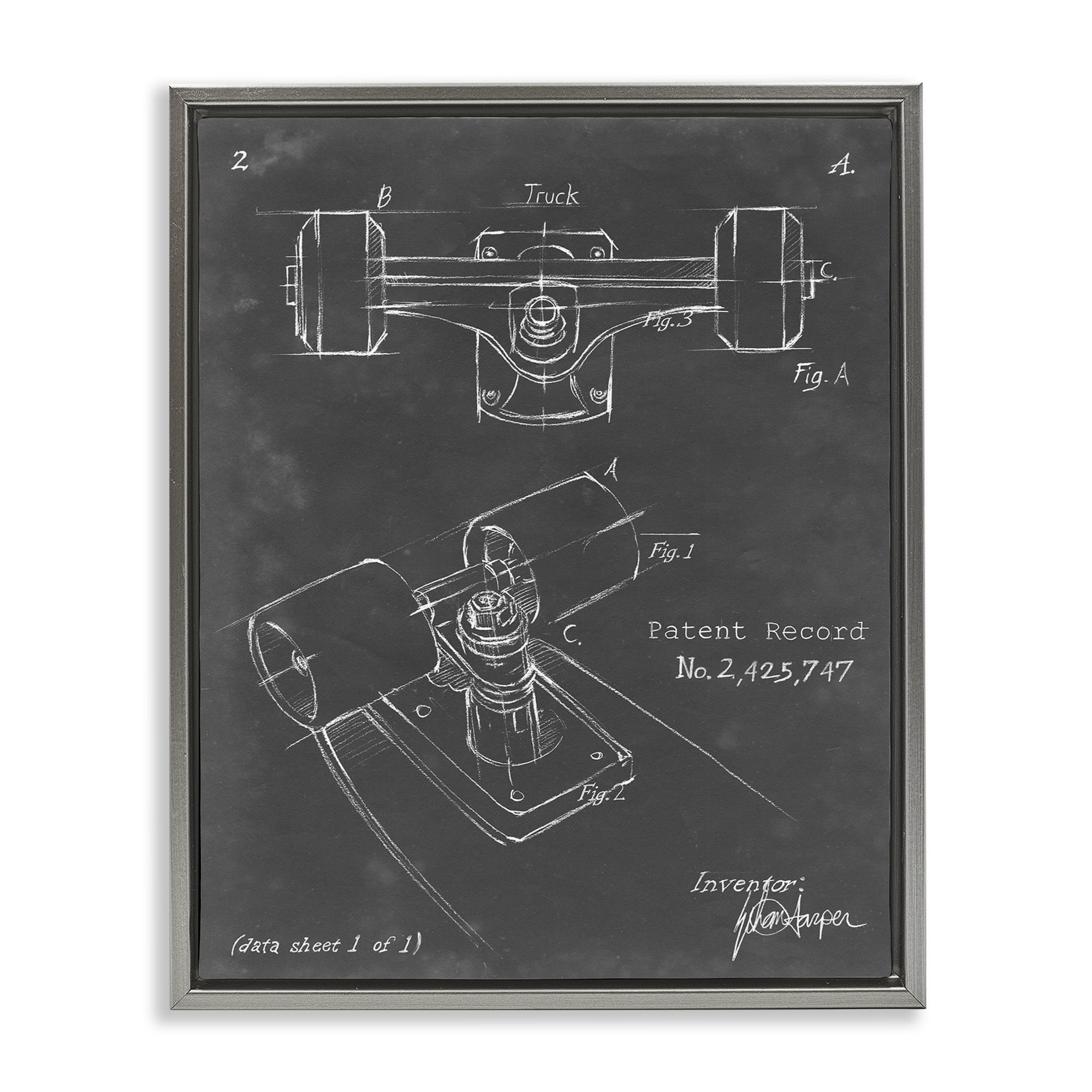 Stupell Industries Skateboard Truck Blueprint Sports Painting Gray ...