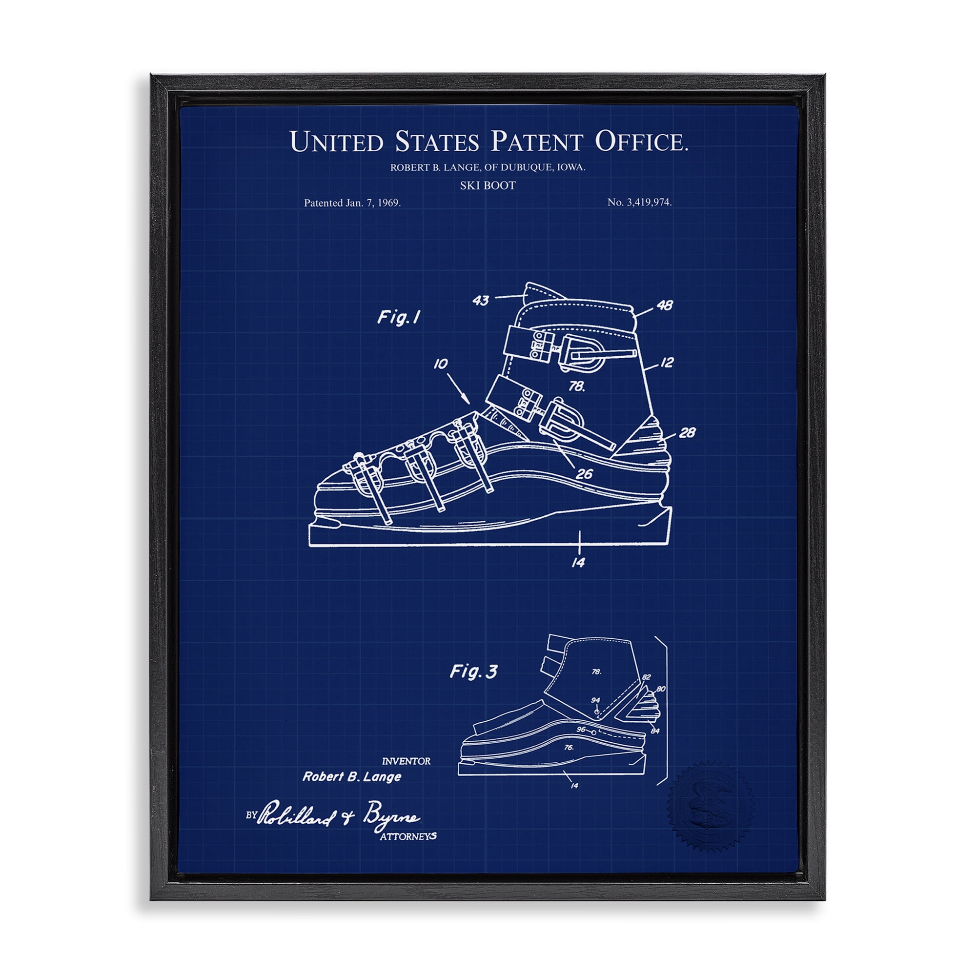 Stupell Industries Ski Boot Blueprint Sports Painting Black Floater ...