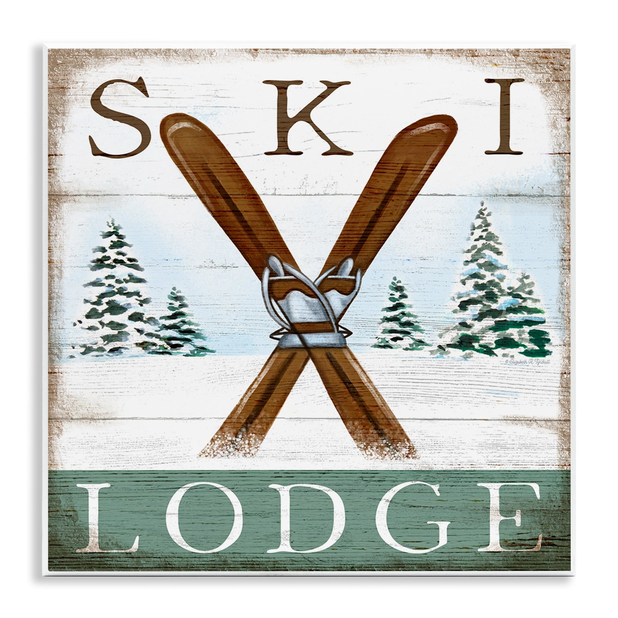 Stupell Industries Ski Lodge Rustic Cabin Sign Snowy Tree Forest, 12 x ...