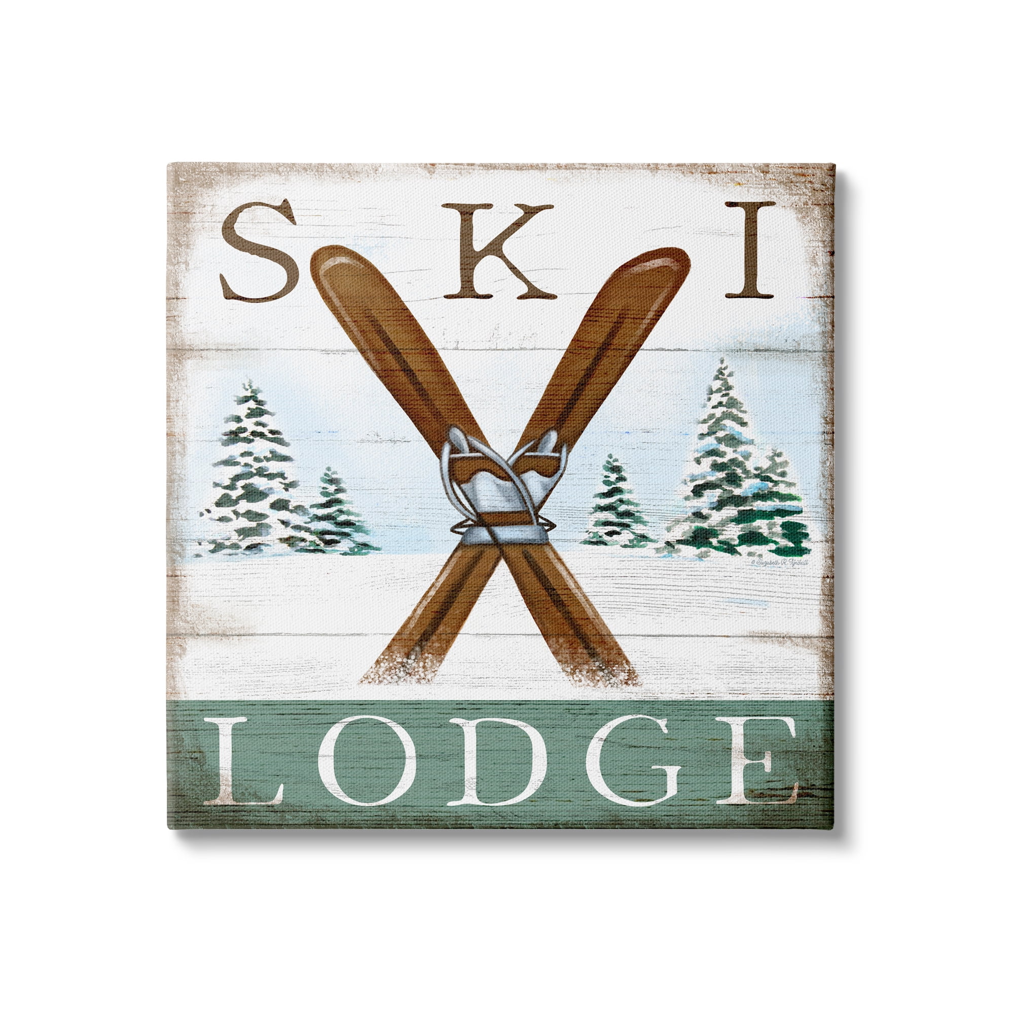 Stupell Industries Ski Lodge Rustic Cabin Sign Snowy Tree Forest, 36 x ...