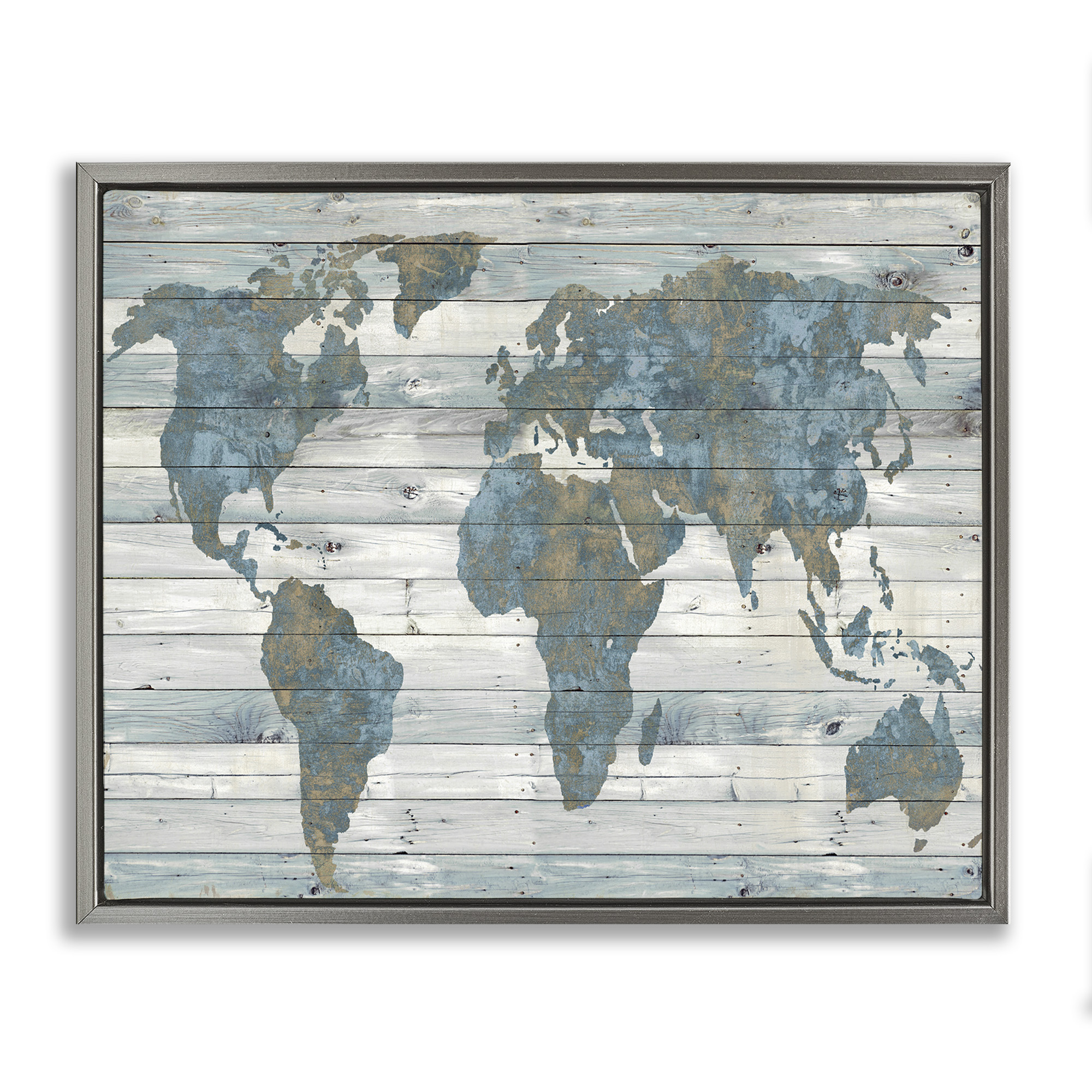 Stupell Industries Slate Blue & Tan World Map Town & City Painting Gray ...