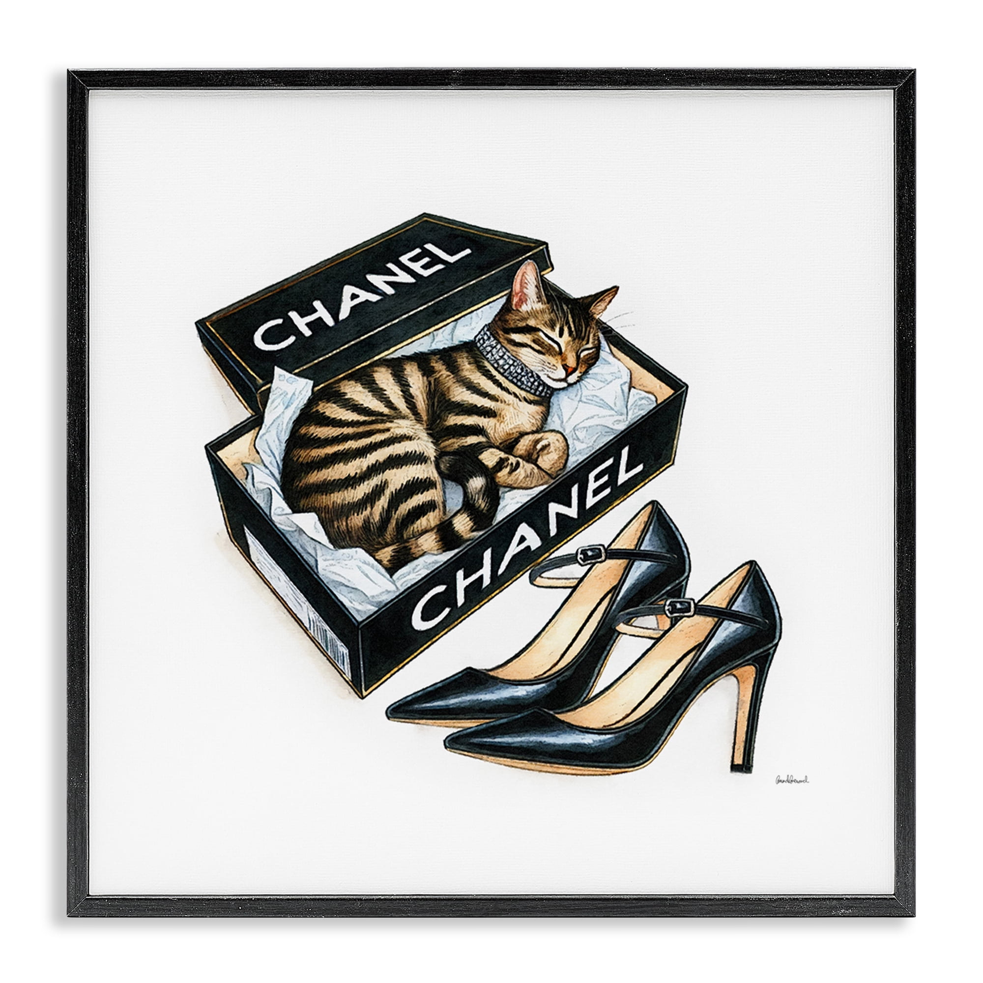 Stupell Industries Sleeping Cat in Shoe Box Animals Painting Black ...