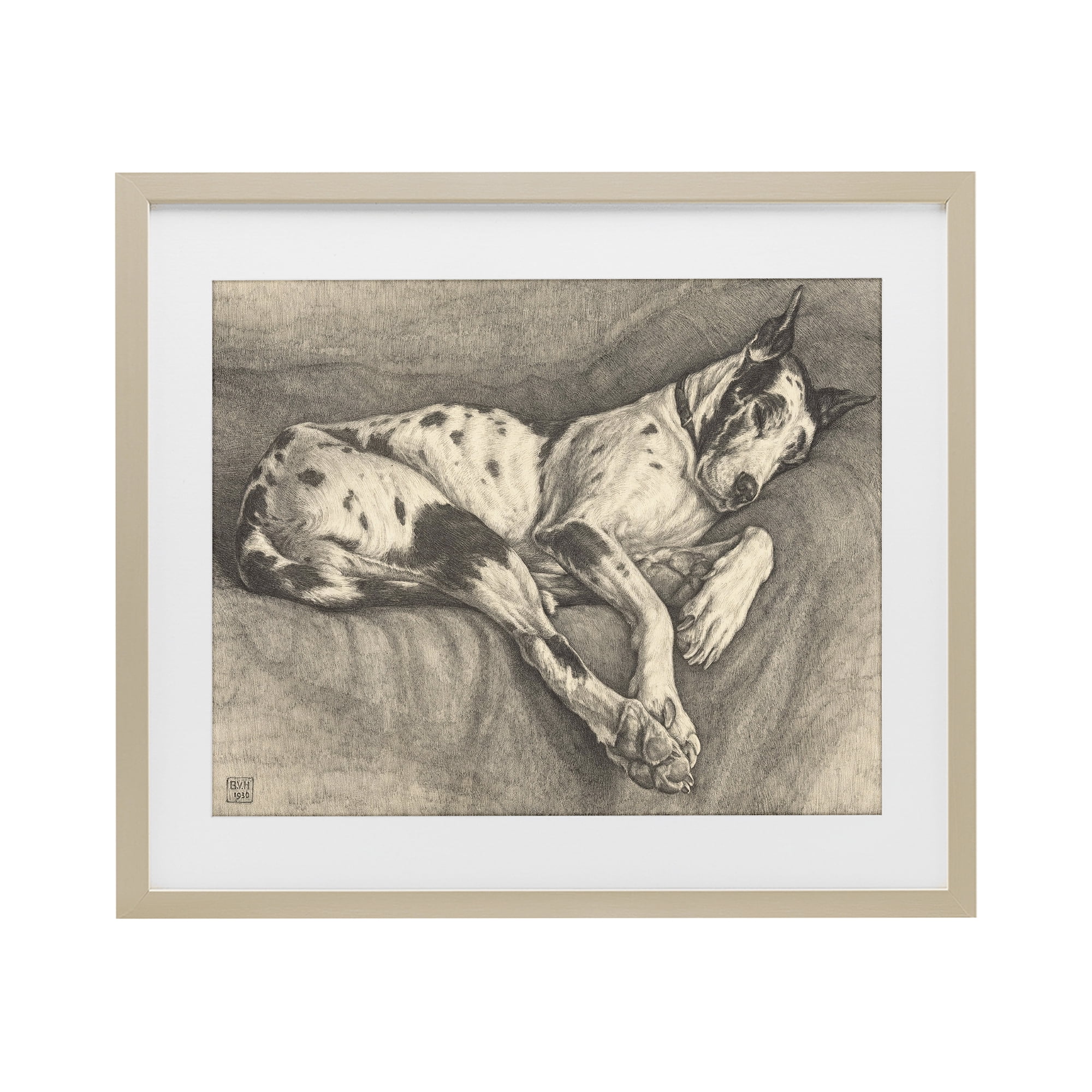 Stupell Industries Sleeping Hound Drawing Birch Framed Print Under ...