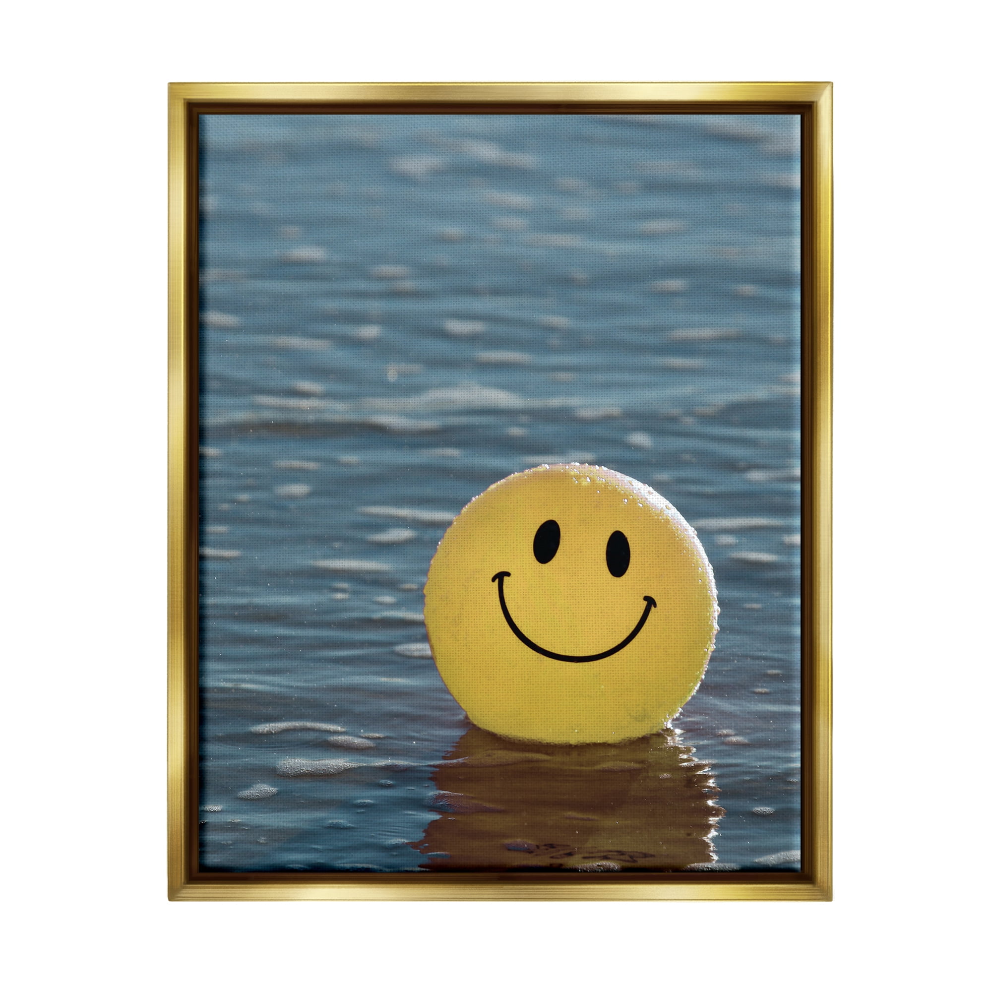 Stupell Industries Smiley Beach Ball Landscape Photography Gold Floater ...