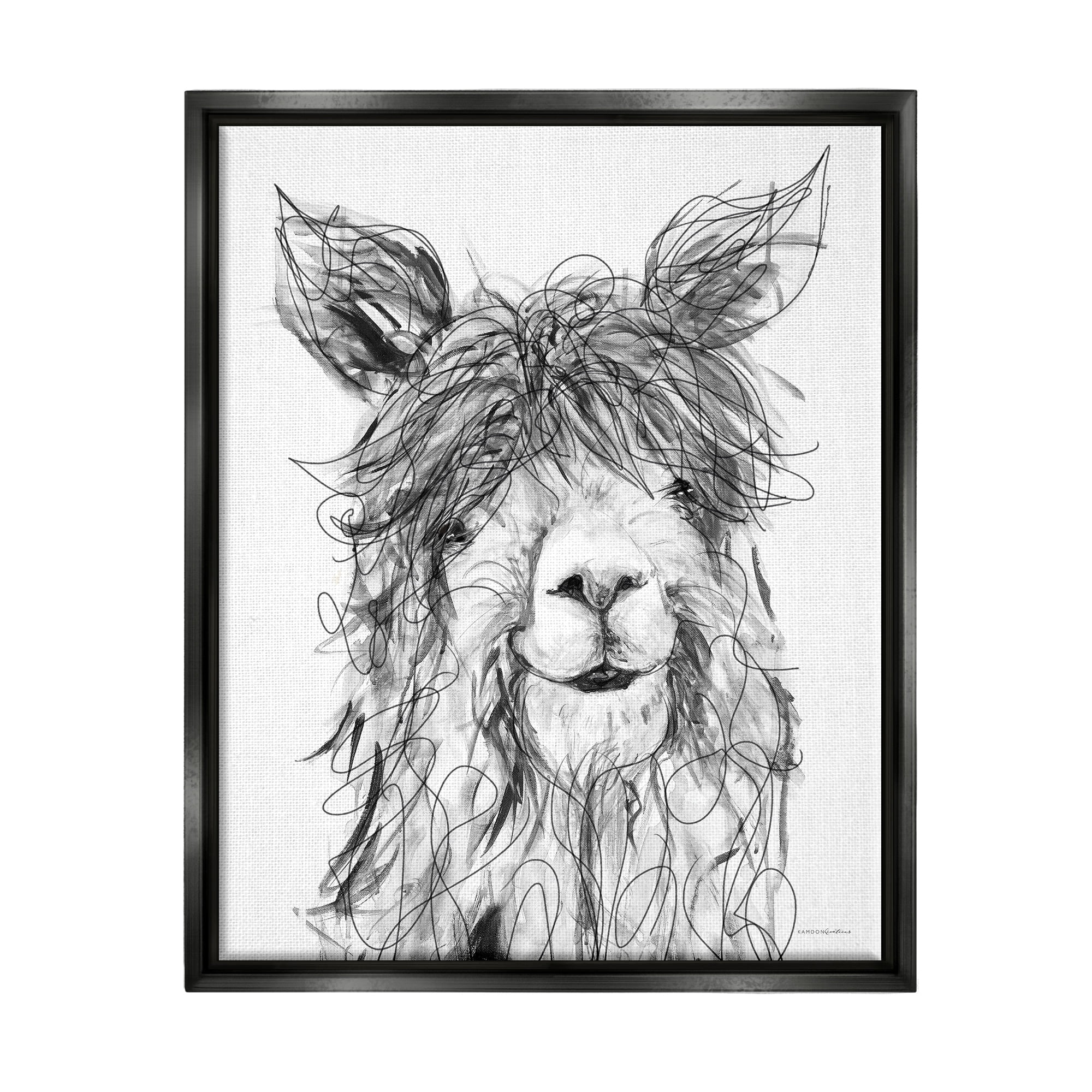 Stupell Industries Smiling Llama Alpaca Shaggy Hair Scribble Drawing ...