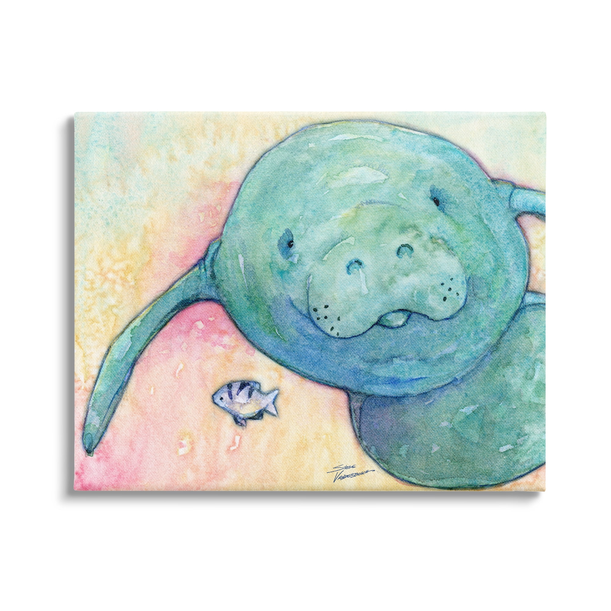 Stupell Industries Smiling Manatee Aquatic Wildlife Fish Rainbow ...