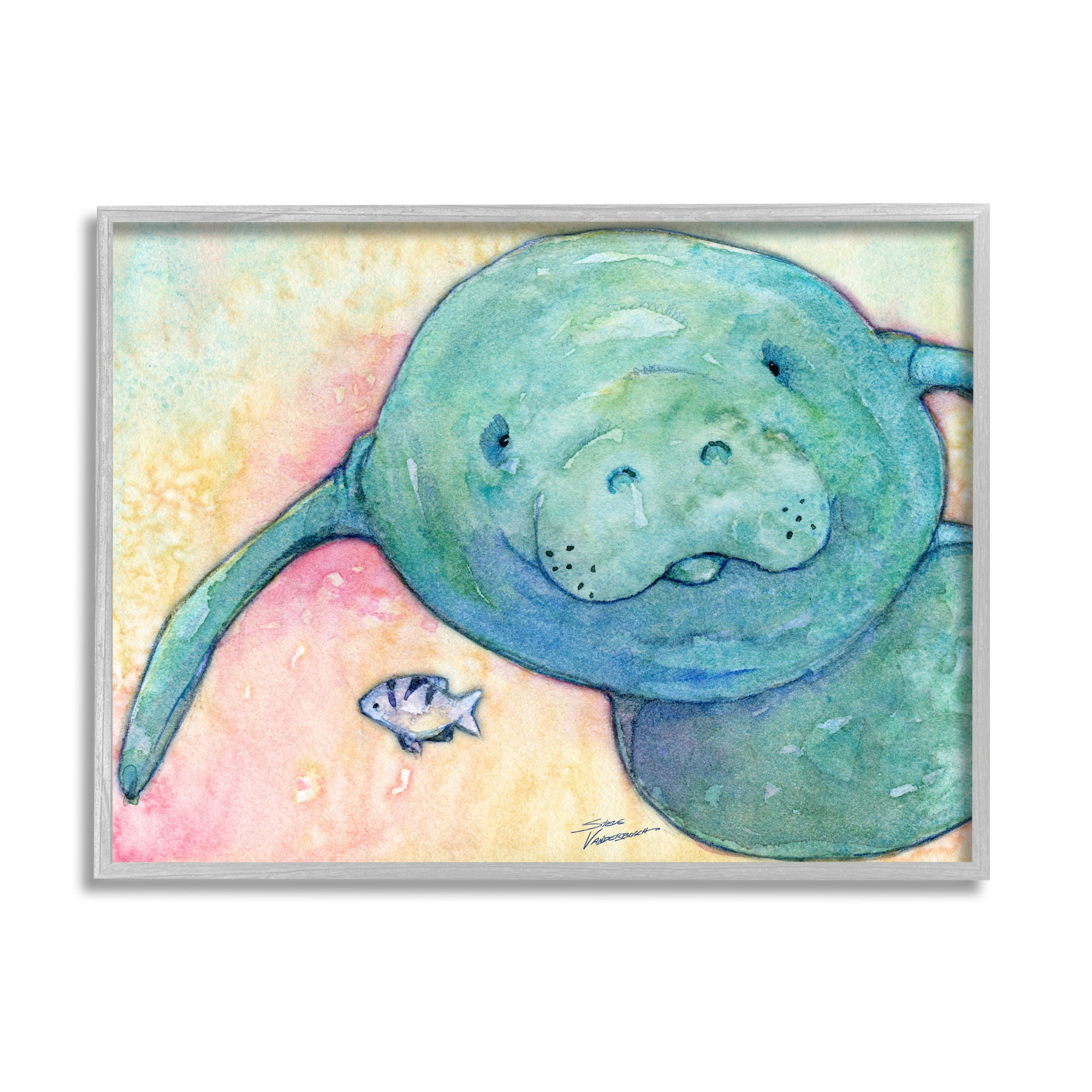 Stupell Industries Smiling Manatee Aquatic Wildlife Fish Rainbow ...