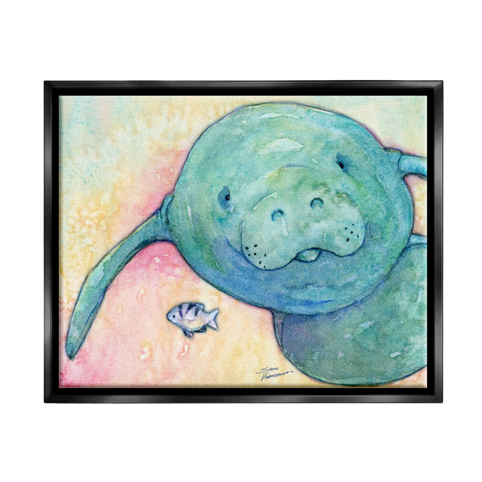 Stupell Industries Smiling Manatee Aquatic Wildlife Fish Rainbow ...