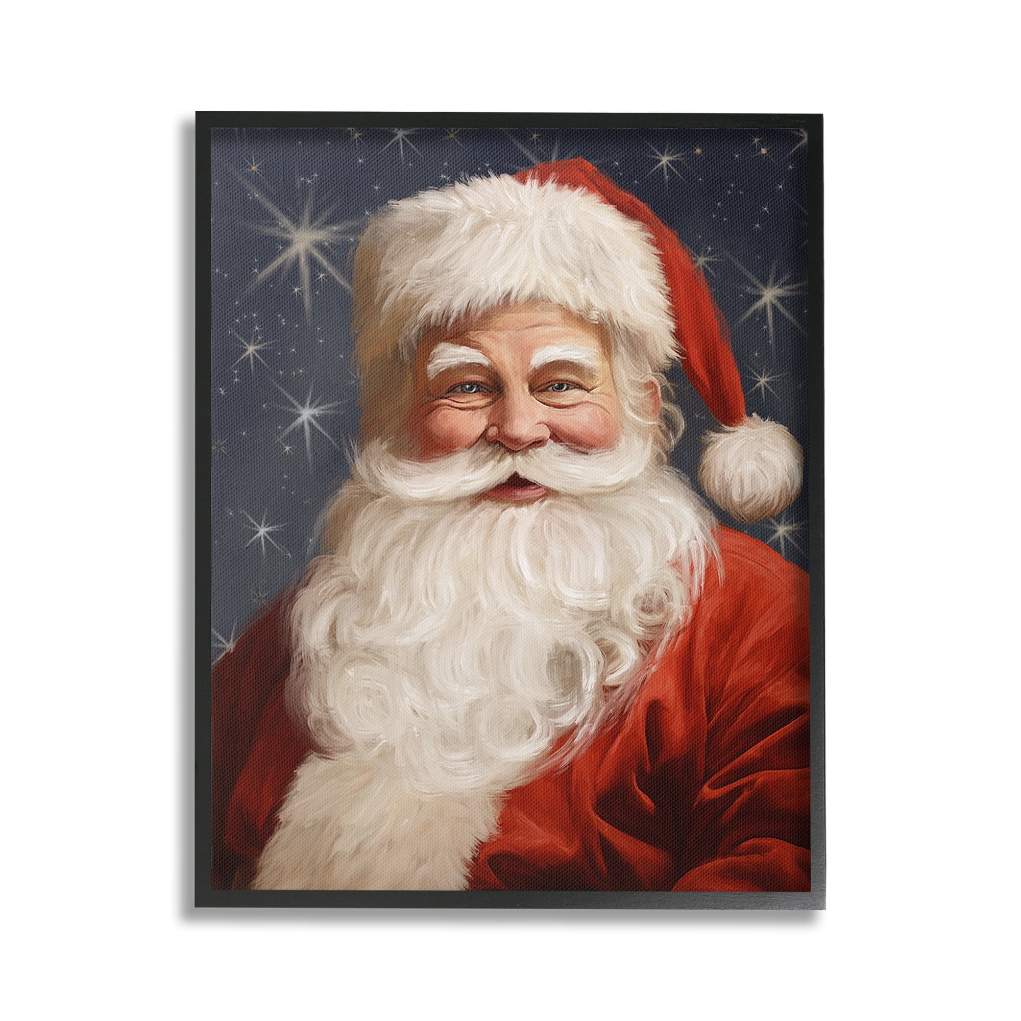 Stupell Industries Smiling Santa Claus Portrait Holiday Painting Black ...