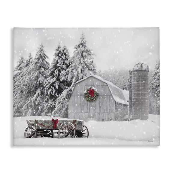 Stupell Industries Snowy Barn & Horses Holiday Painting Gallery Wrapped ...