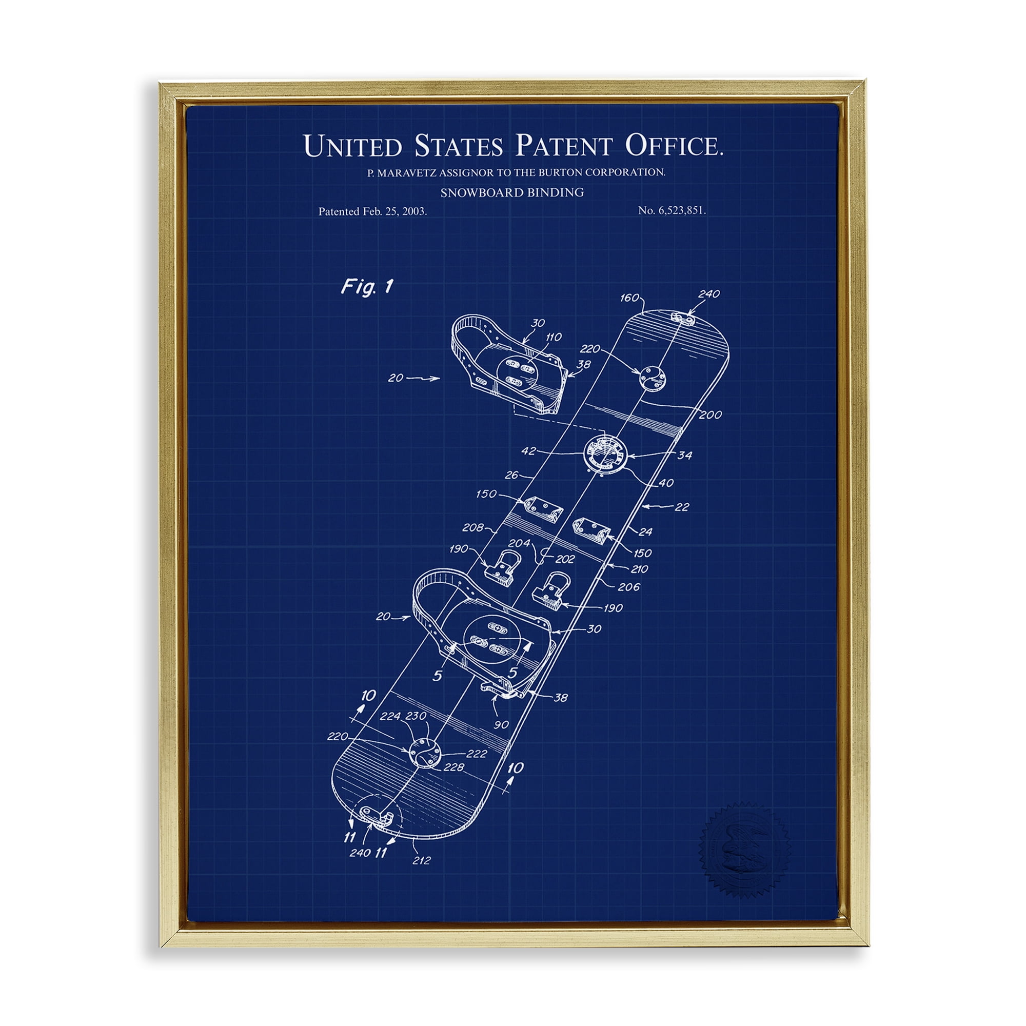 Stupell Industries Snowboard Binding Blueprint Transportation Painting ...