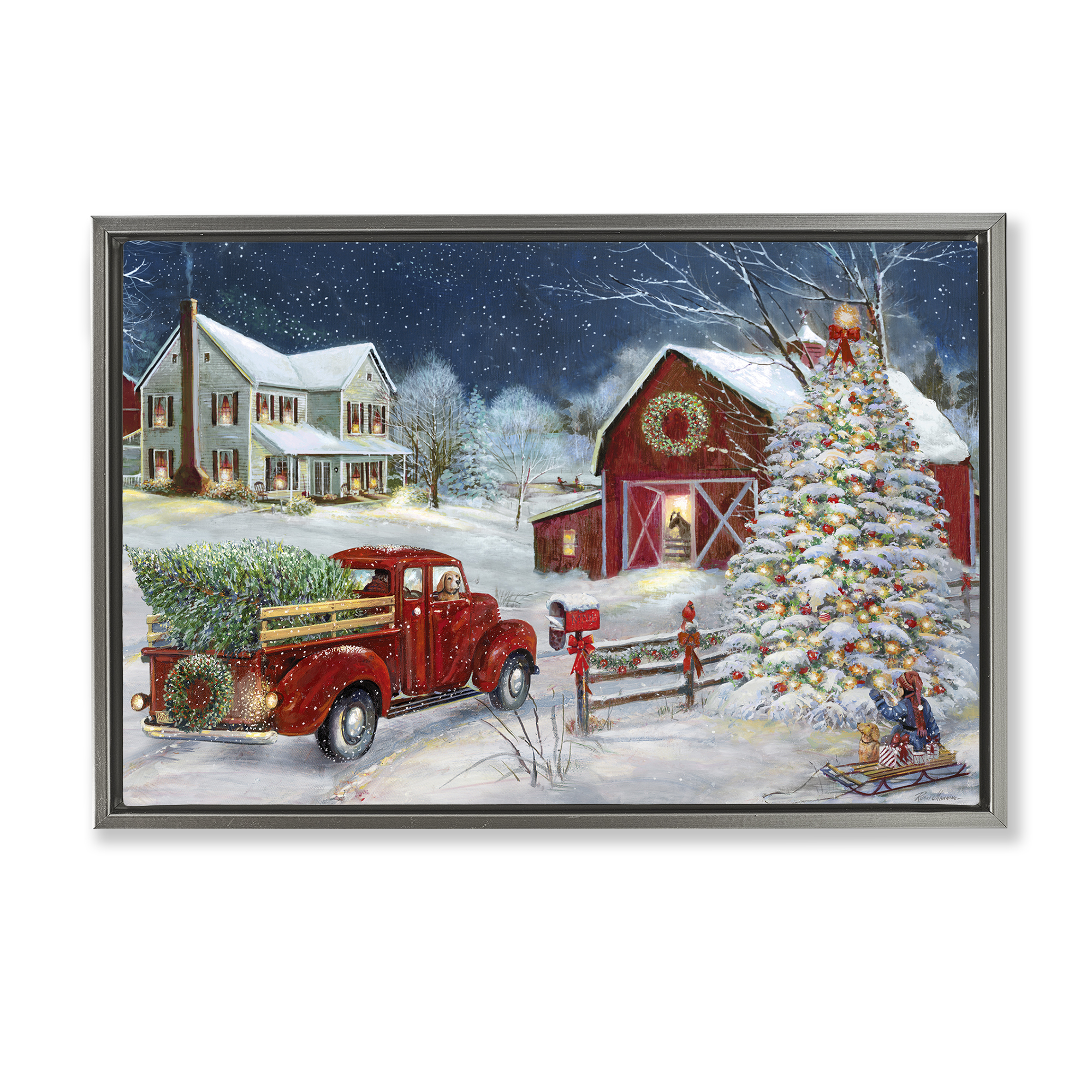 Stupell Industries Snowy Winter Farmhouse Holiday Painting Gray Floater ...