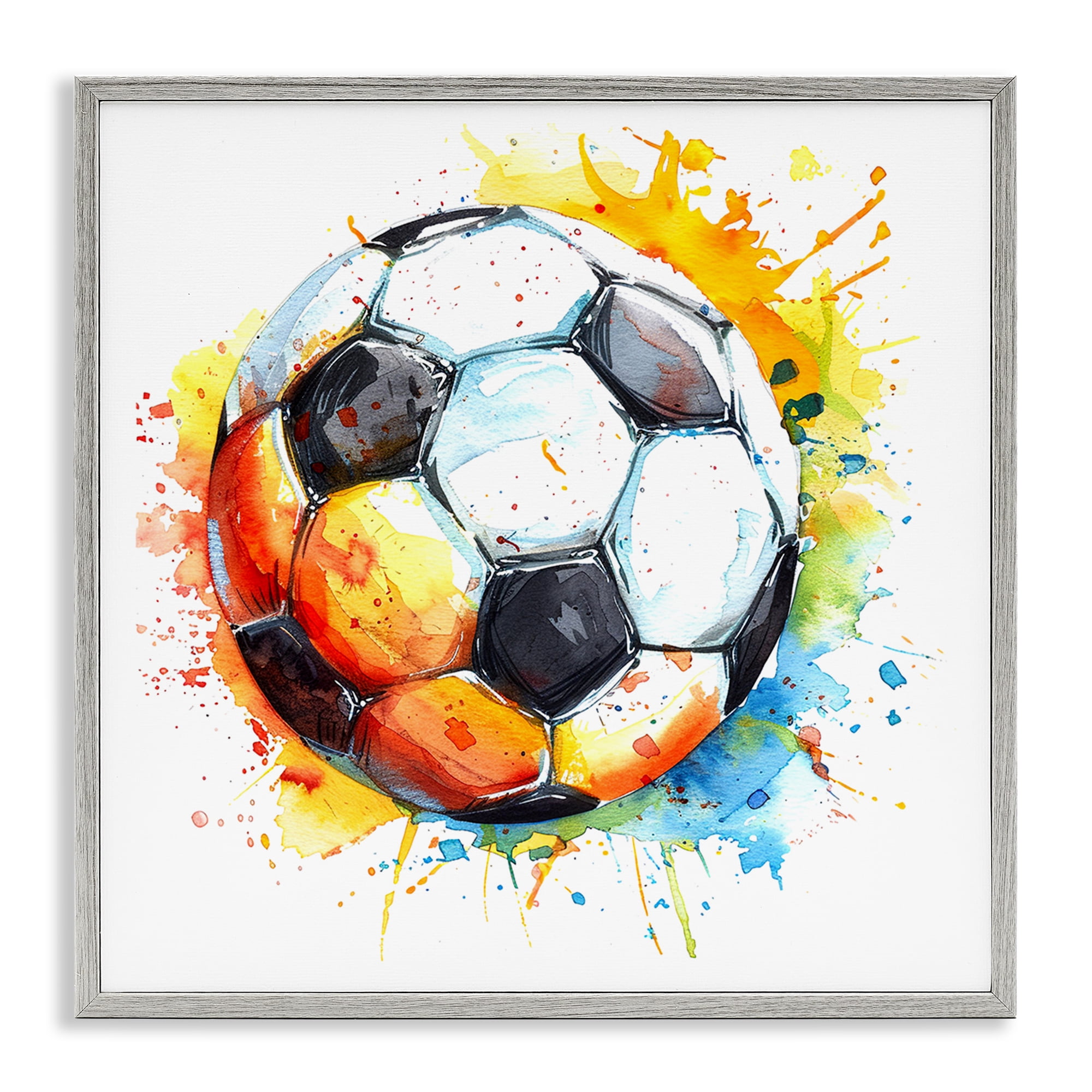 Stupell Industries Soccer Ball Bright Splash Sports Painting Gray ...