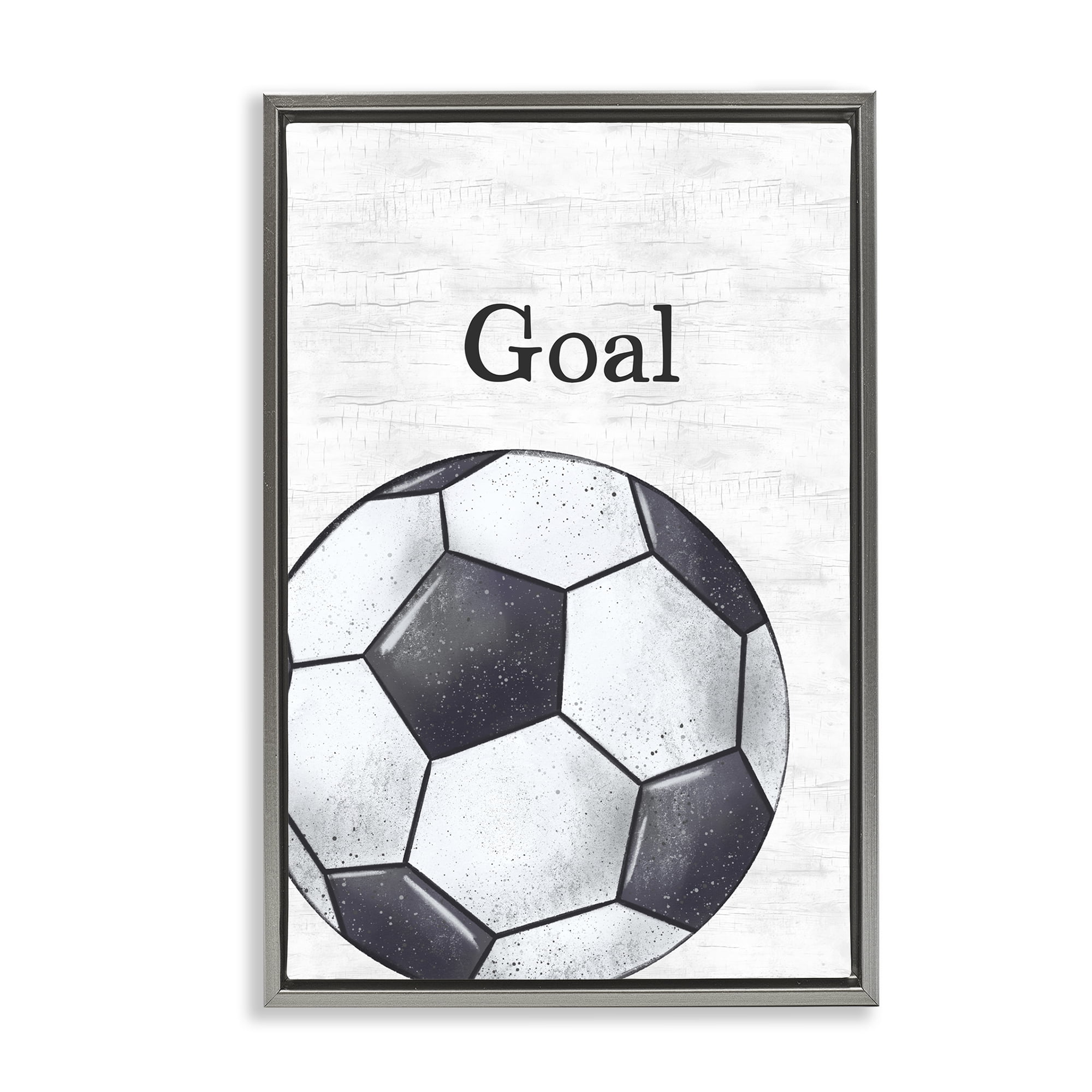 Stupell Industries Soccer Ball Goal Sports Painting Gray Floater Framed ...