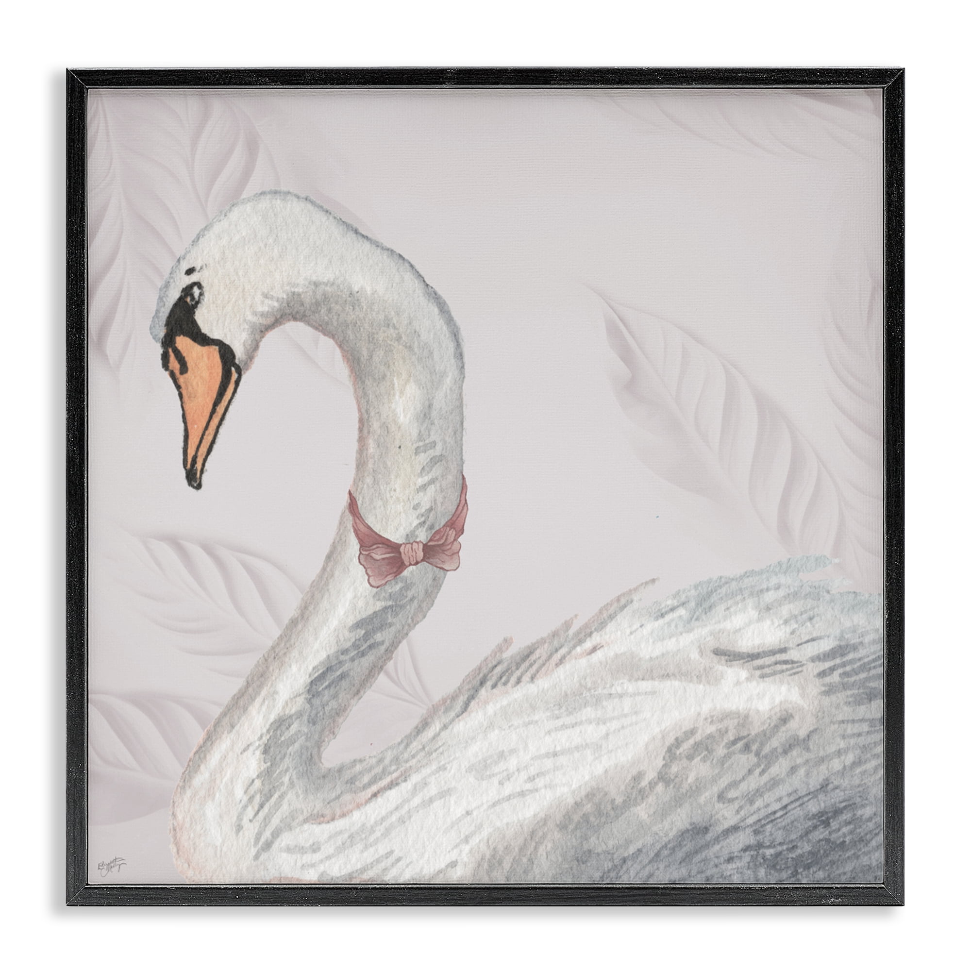 Stupell Industries Soft Classic Swan & Bow Black Framed Giclee Art ...