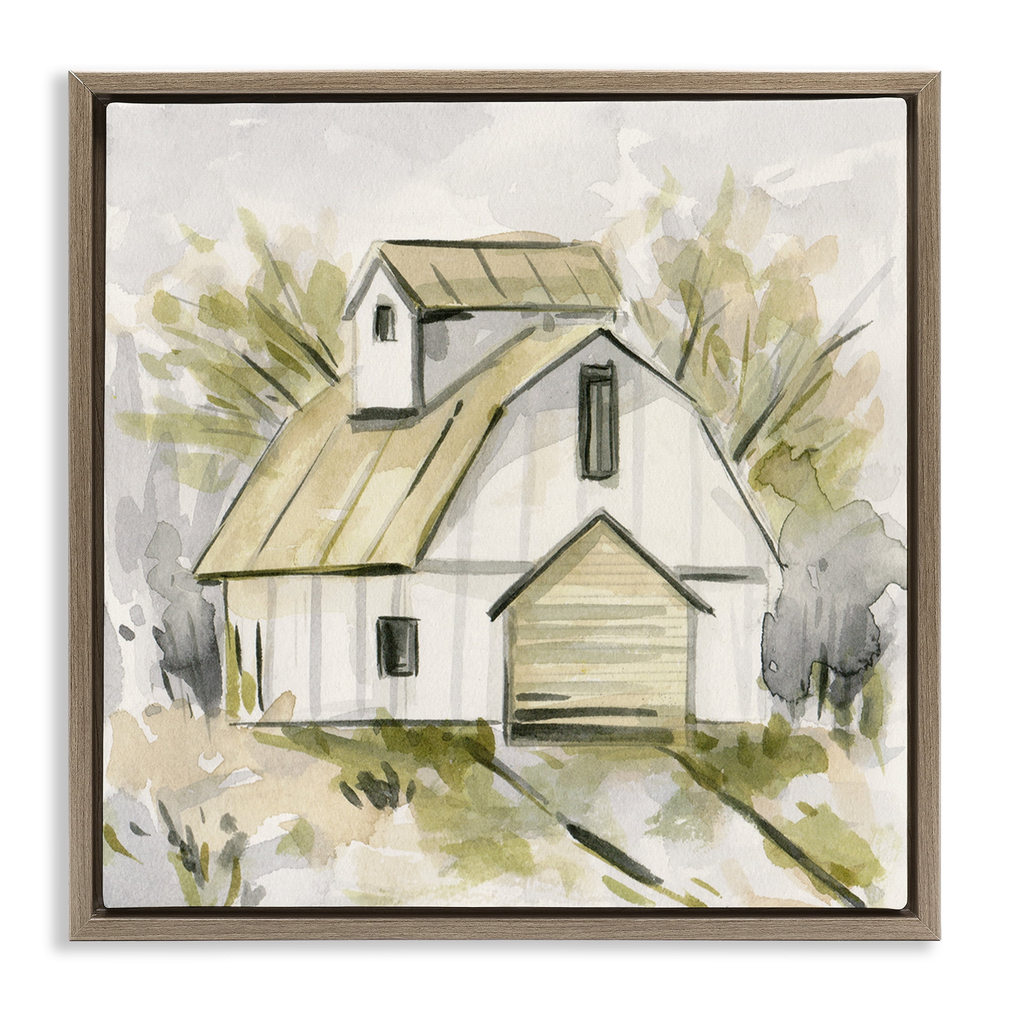 Stupell Industries Soft Neutral Barn Scenery Painting Brown Floater ...