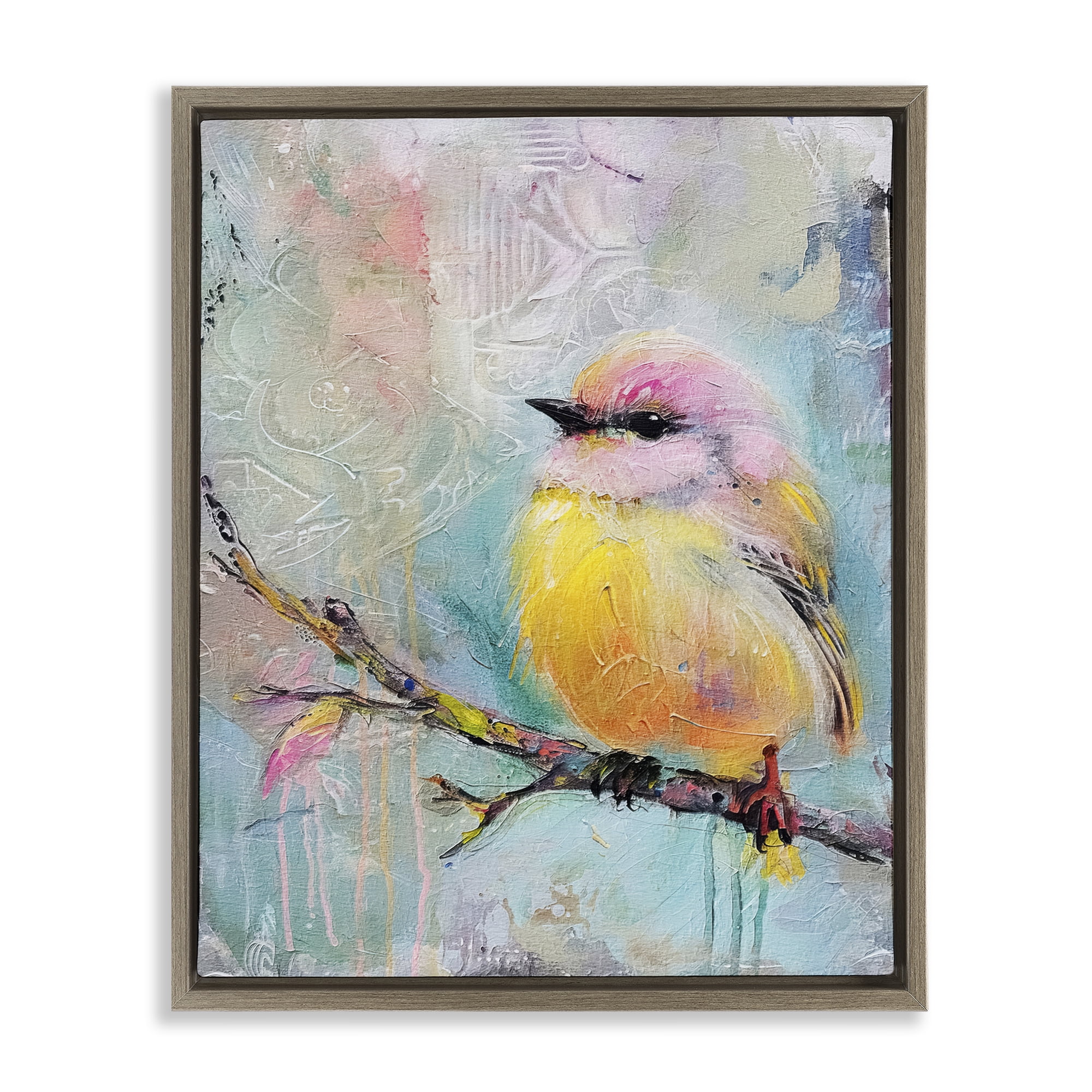 Stupell Industries Soft Pastel Bird Animals Painting Brown Floater ...