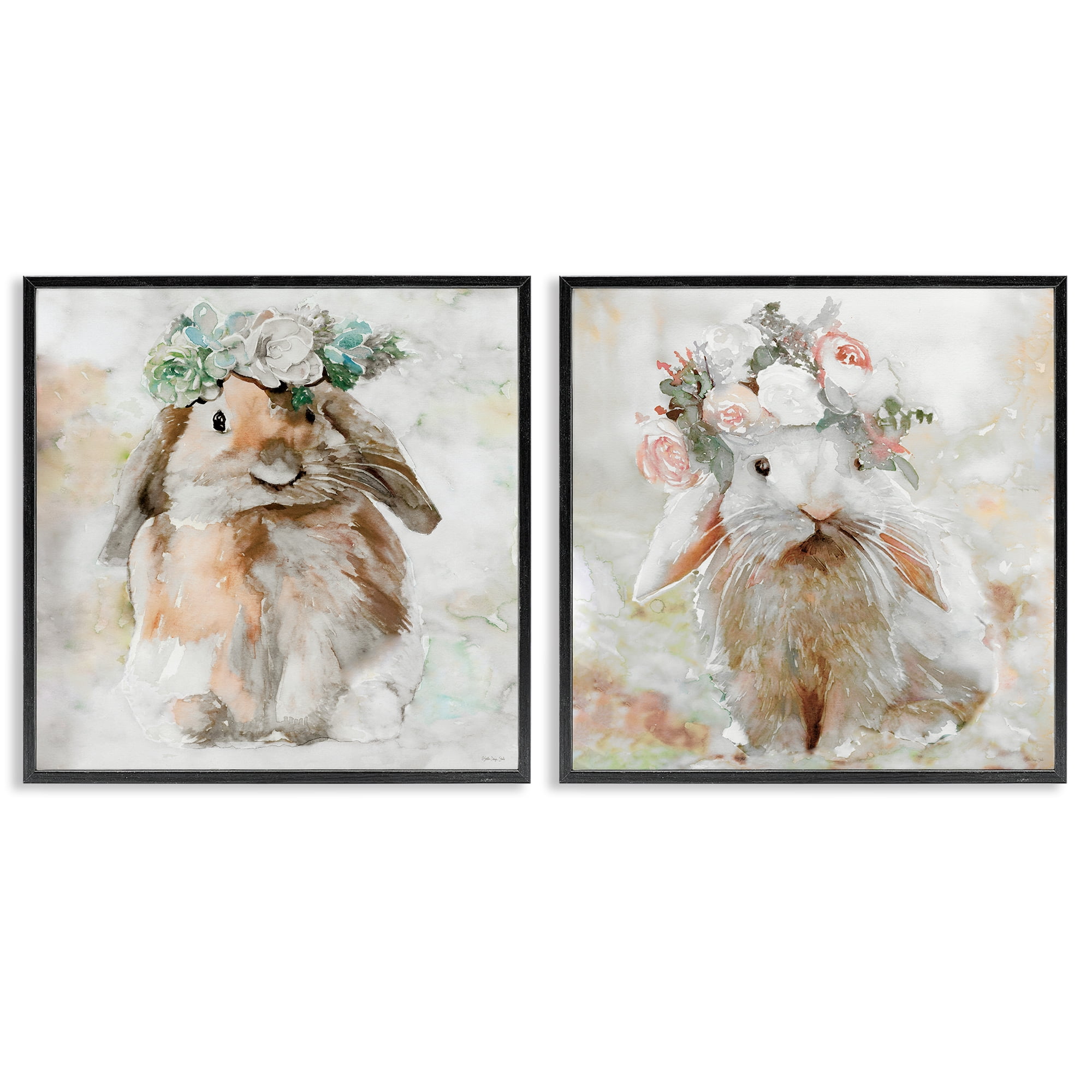 Stupell Industries Soft Spring Floral Bunnies Animals Painting Black ...