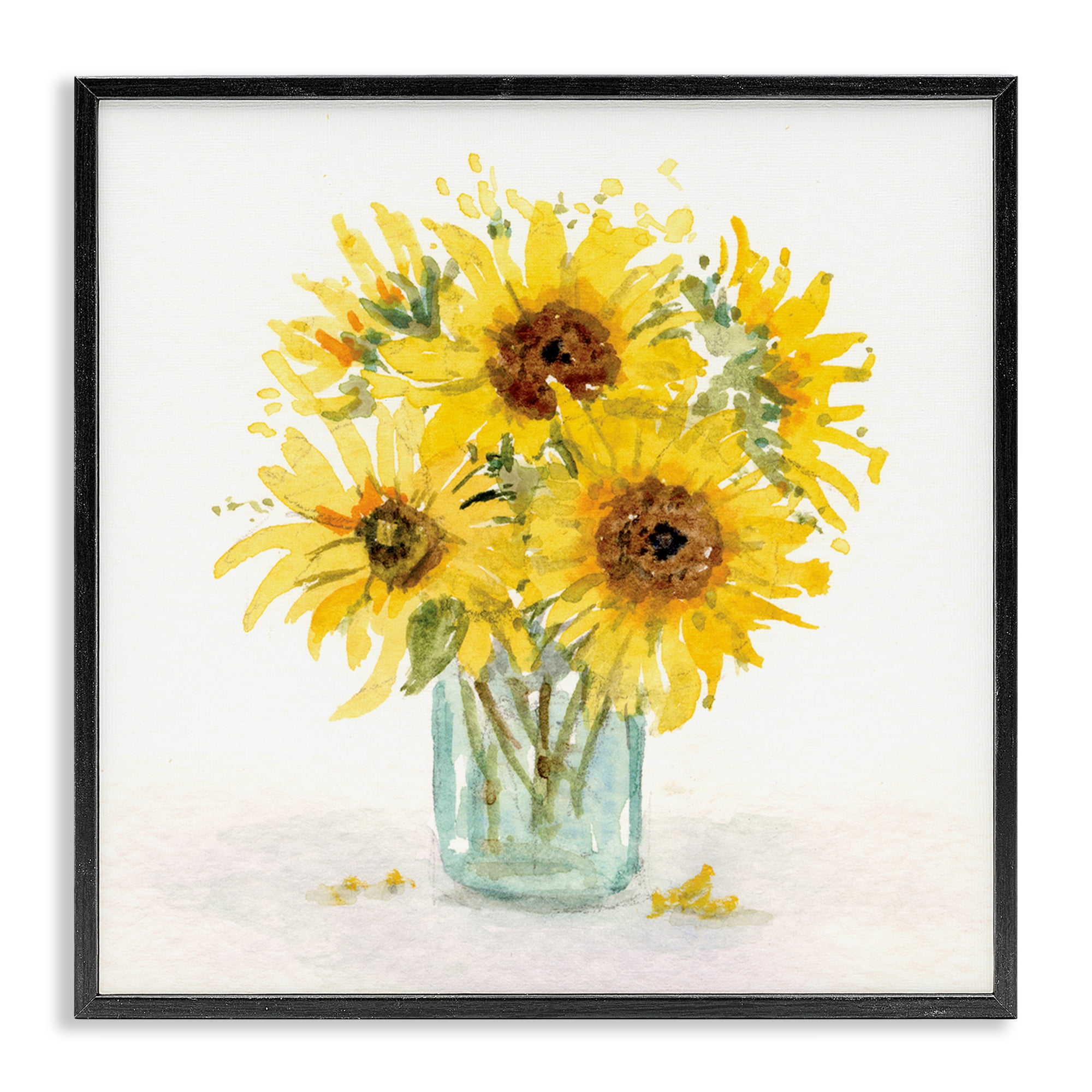 Stupell Industries Soft Sunflower Jar Plants & Flowers Painting Black Framed Art Print Wall Art ...