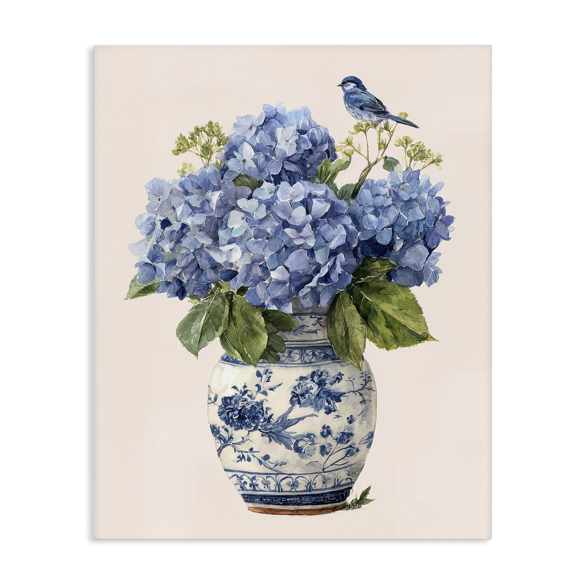 Stupell Industries Songbird Perched on Hydrangeas Canvas Wall Art ...