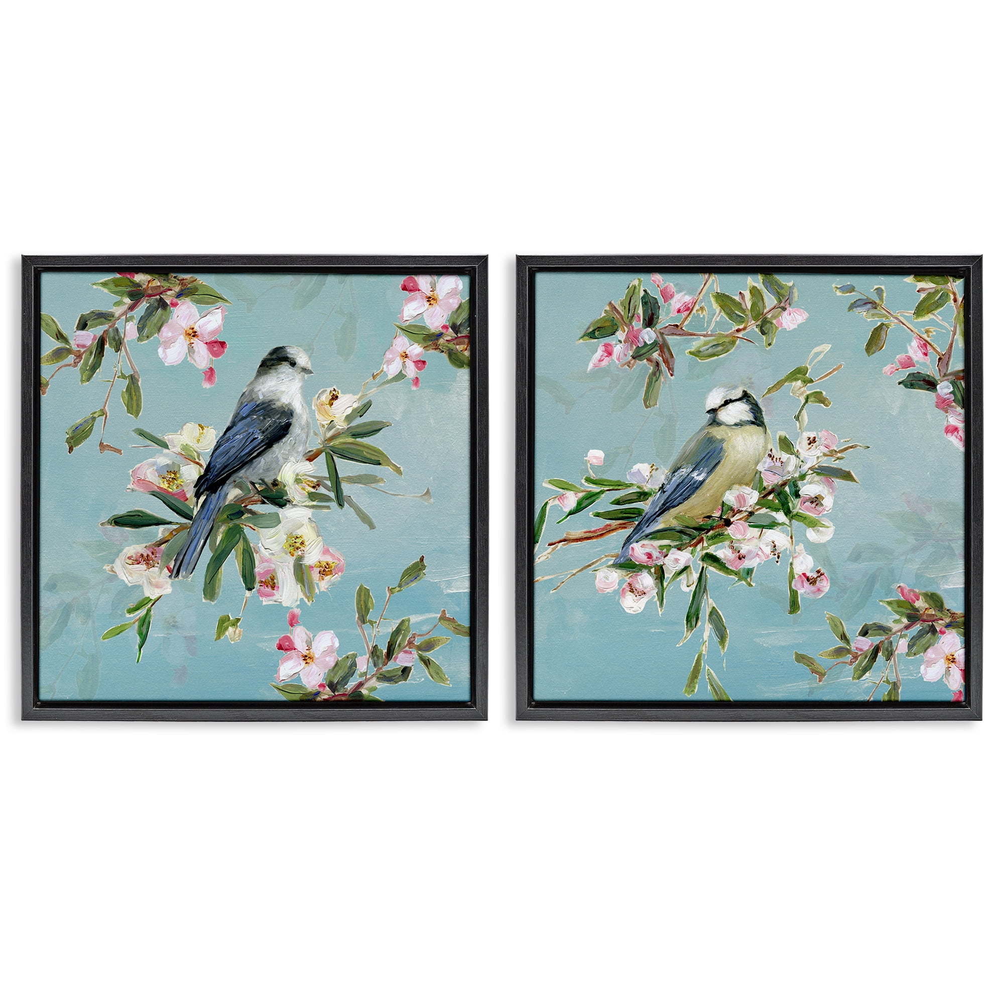 Stupell Industries Songbirds Among Spring Blossoms 2 Piece Black Framed ...