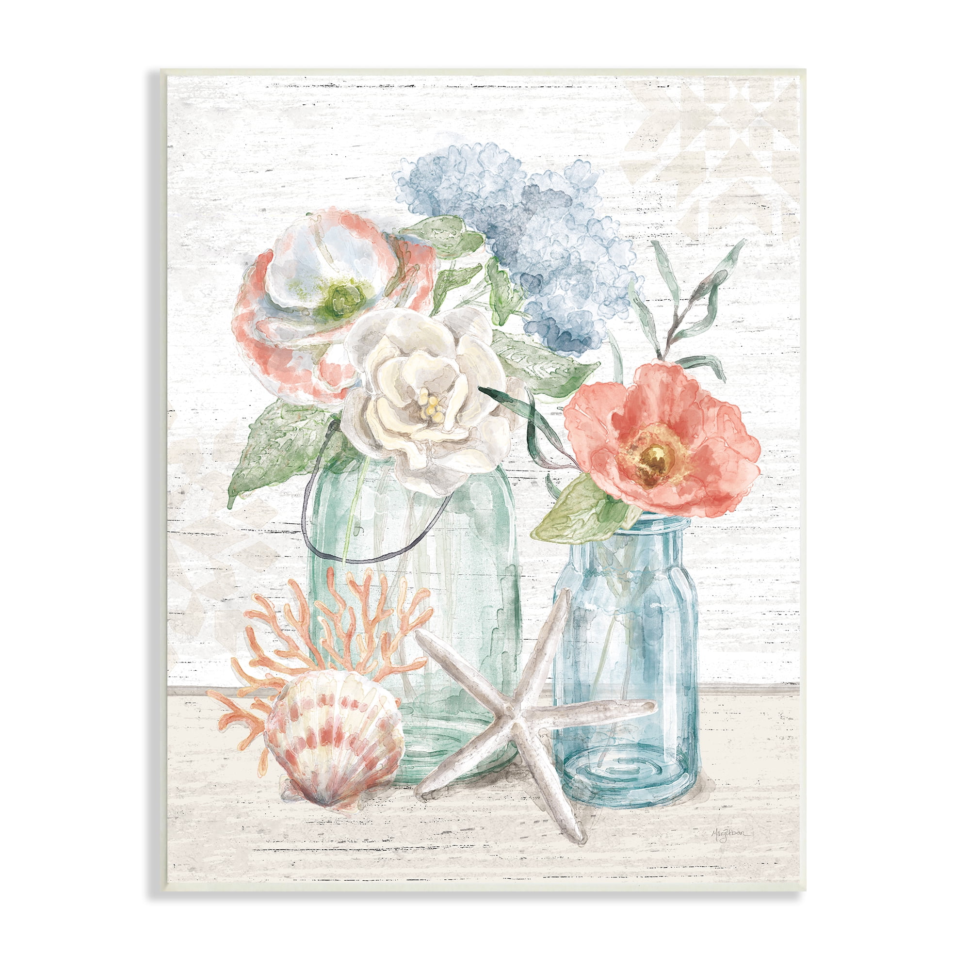 Stupell Industries Soothing Spring Florals Beach Jars Nautical Still ...