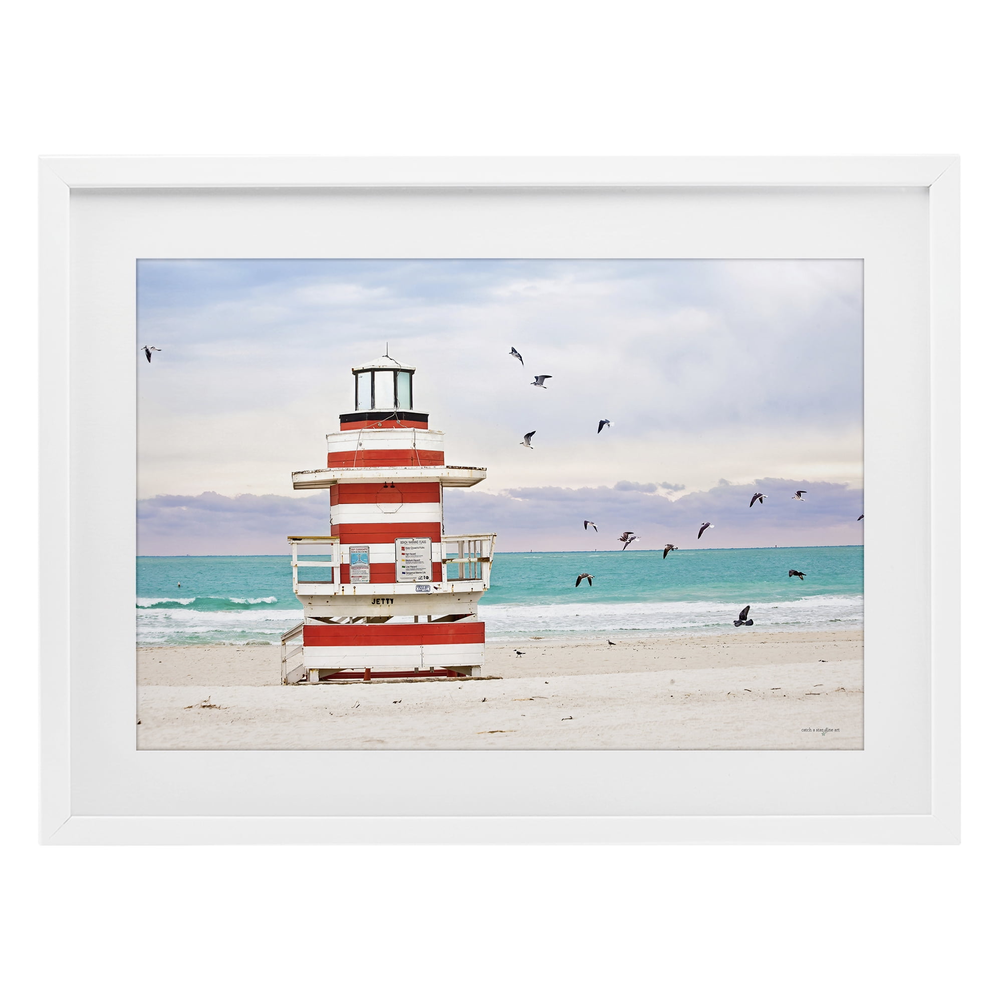 Stupell Industries South Beach Sentry White Framed Print Under Glass ...