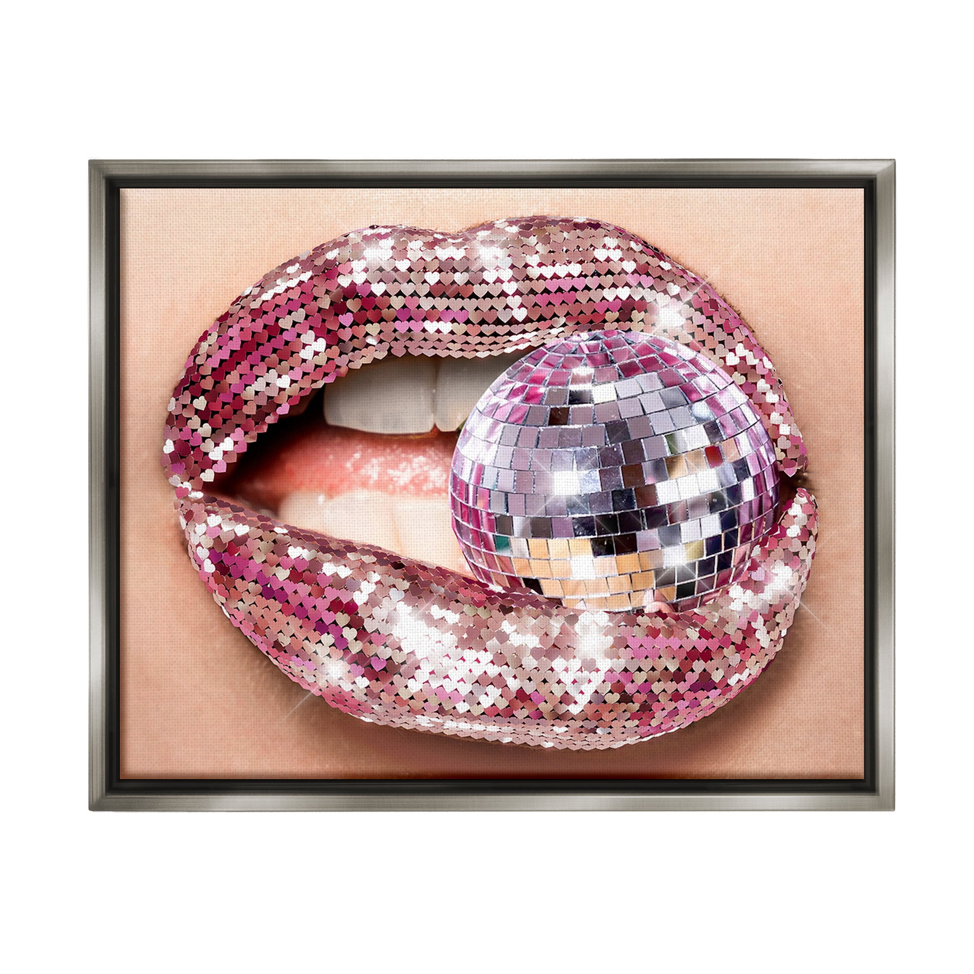 Stupell Industries Sparkle Lips & Disco Ball Novelty Painting Gray ...
