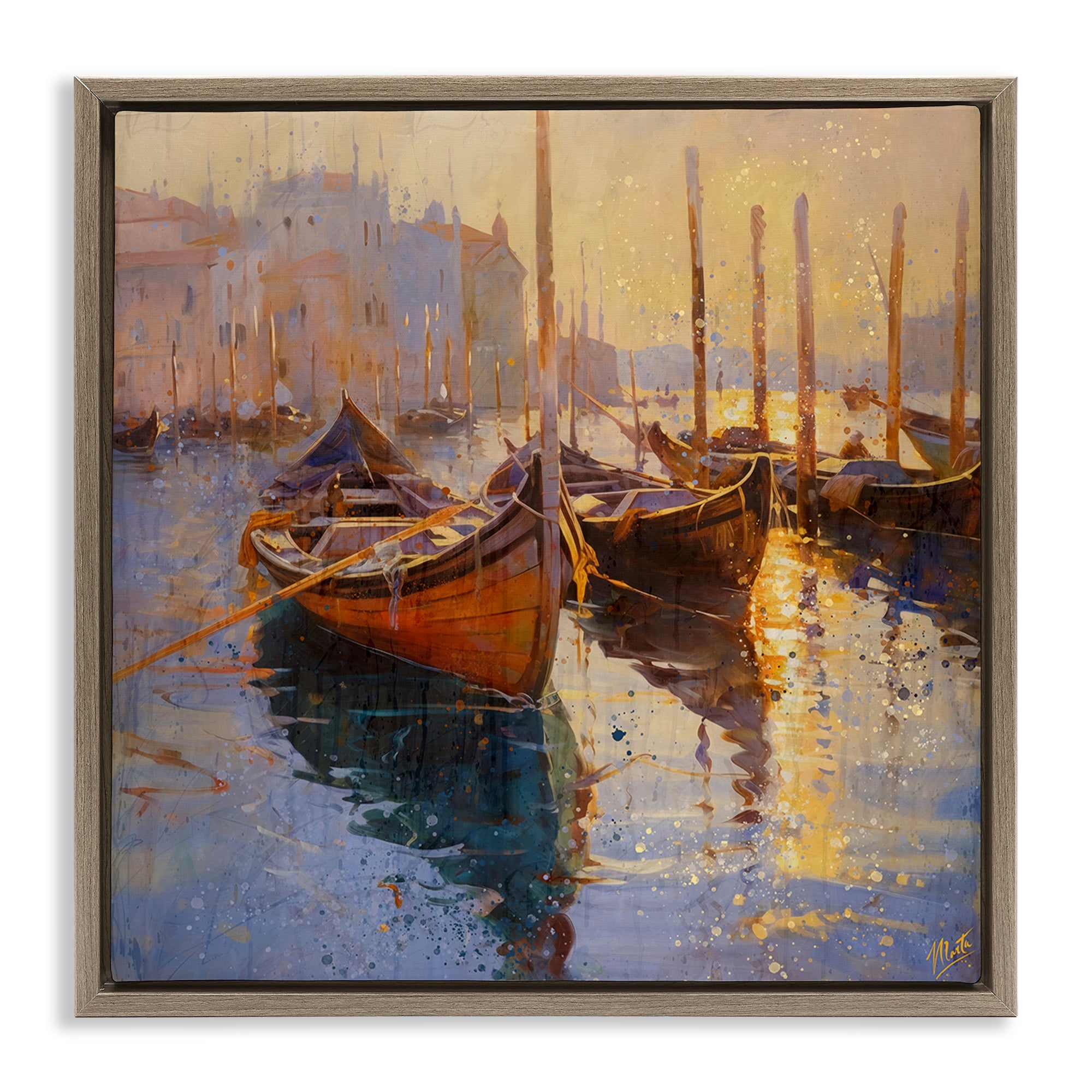 Stupell Industries Speckled Venice Boats Brown Framed Floater Canvas ...