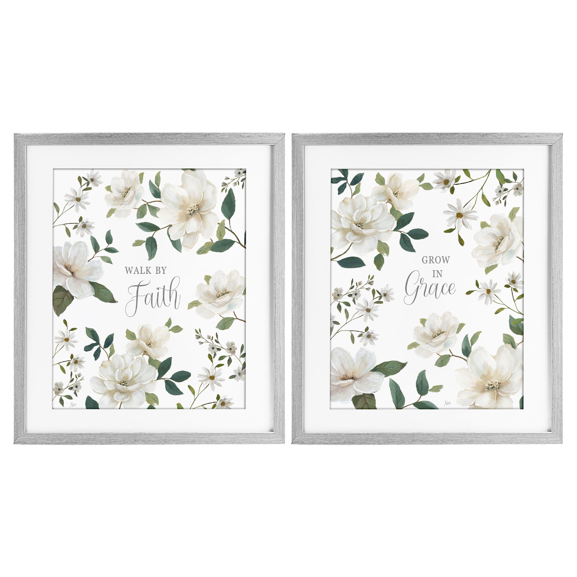 Stupell Industries Spiritual Faith Sayings with Florals 2 Piece Gray ...