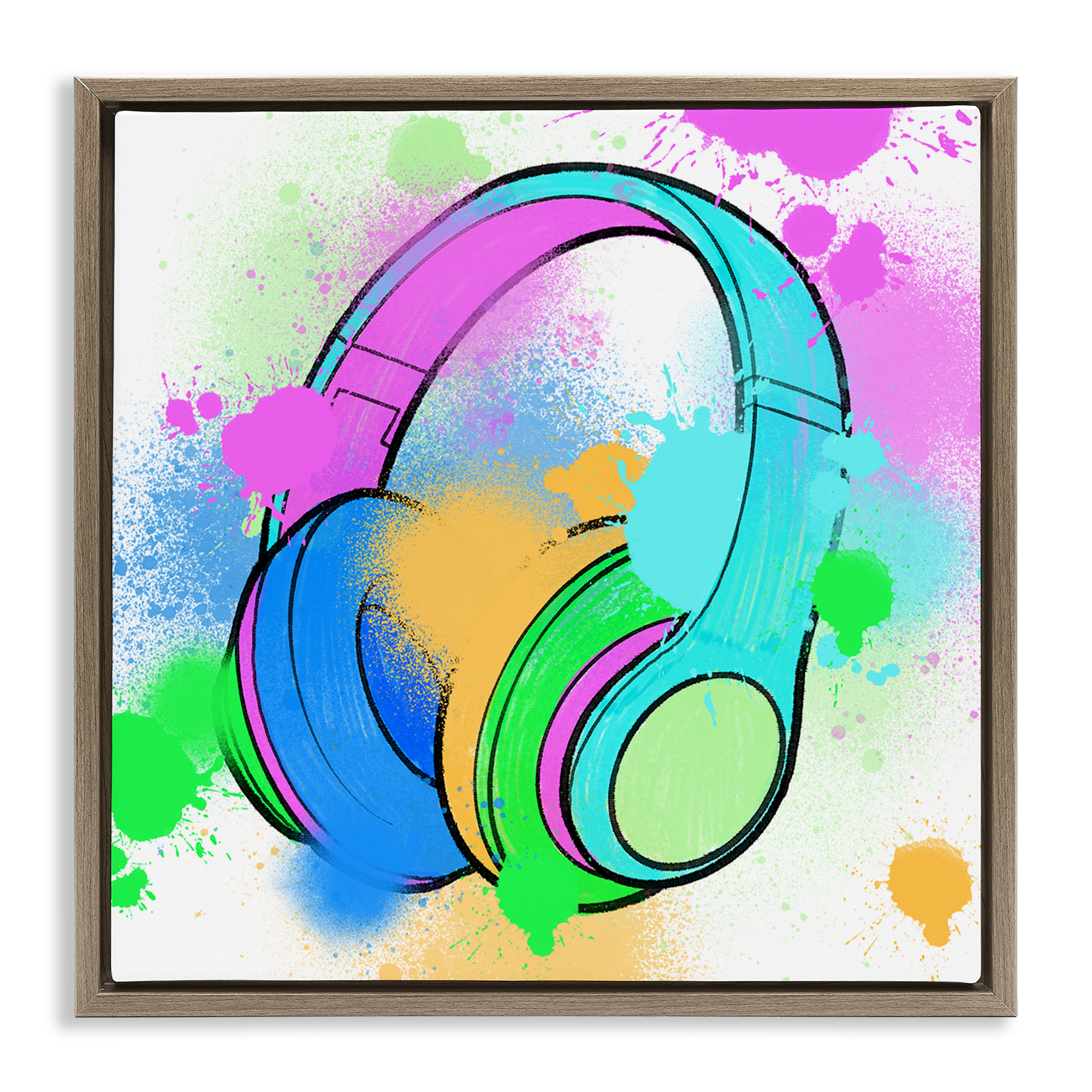 Stupell Industries Splattered Music Headphones Entertainment Painting ...