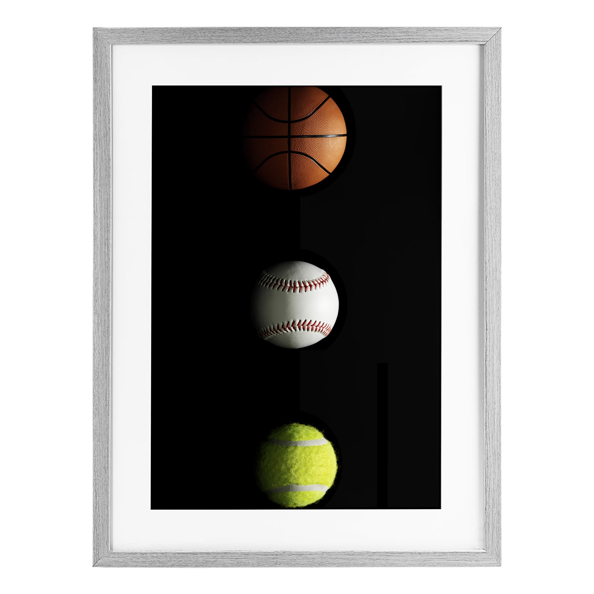 Stupell Industries Sports Balls Spotlight Gray Framed Print Under Glass ...