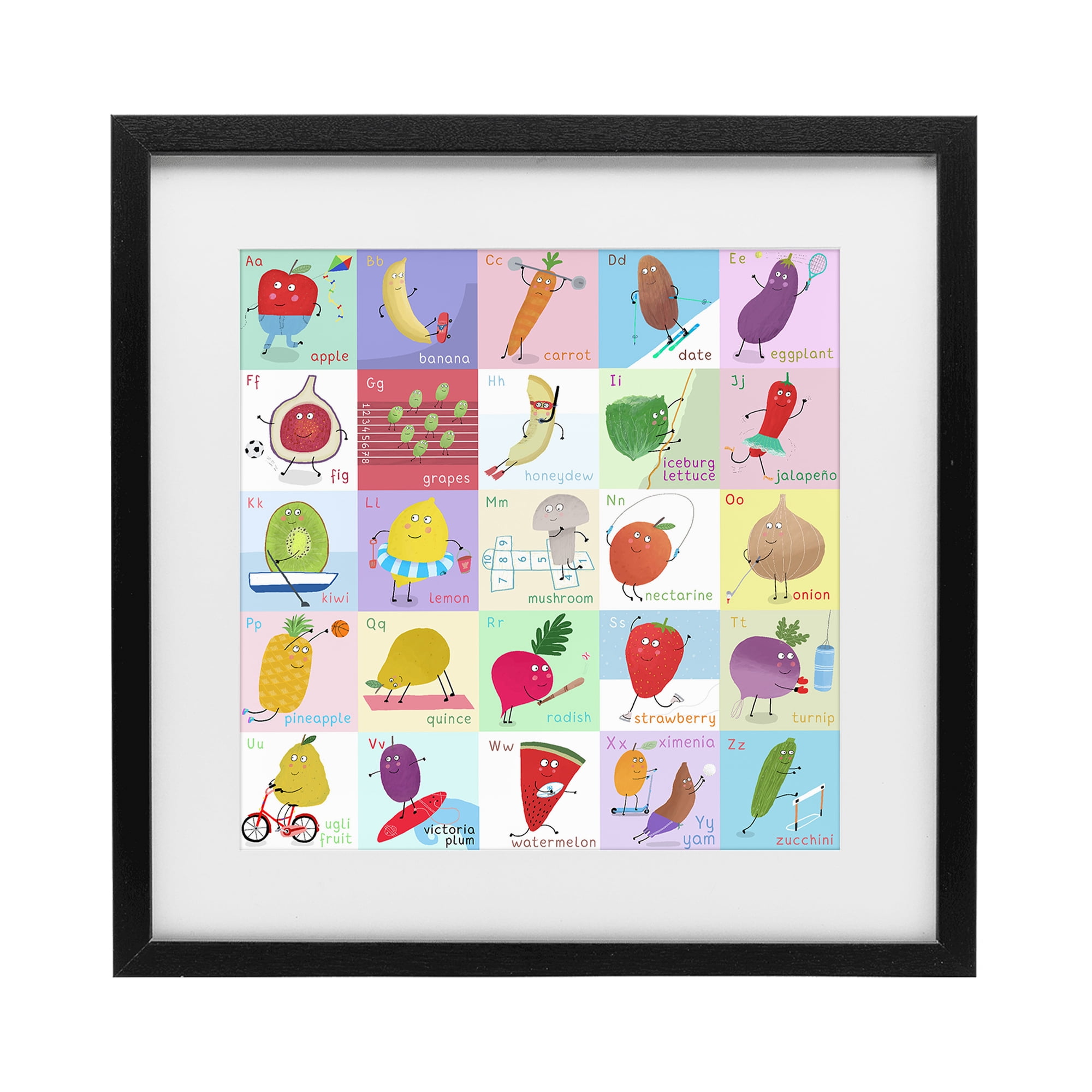 Stupell Industries Sporty Fruit Educational Black Framed Print Under ...
