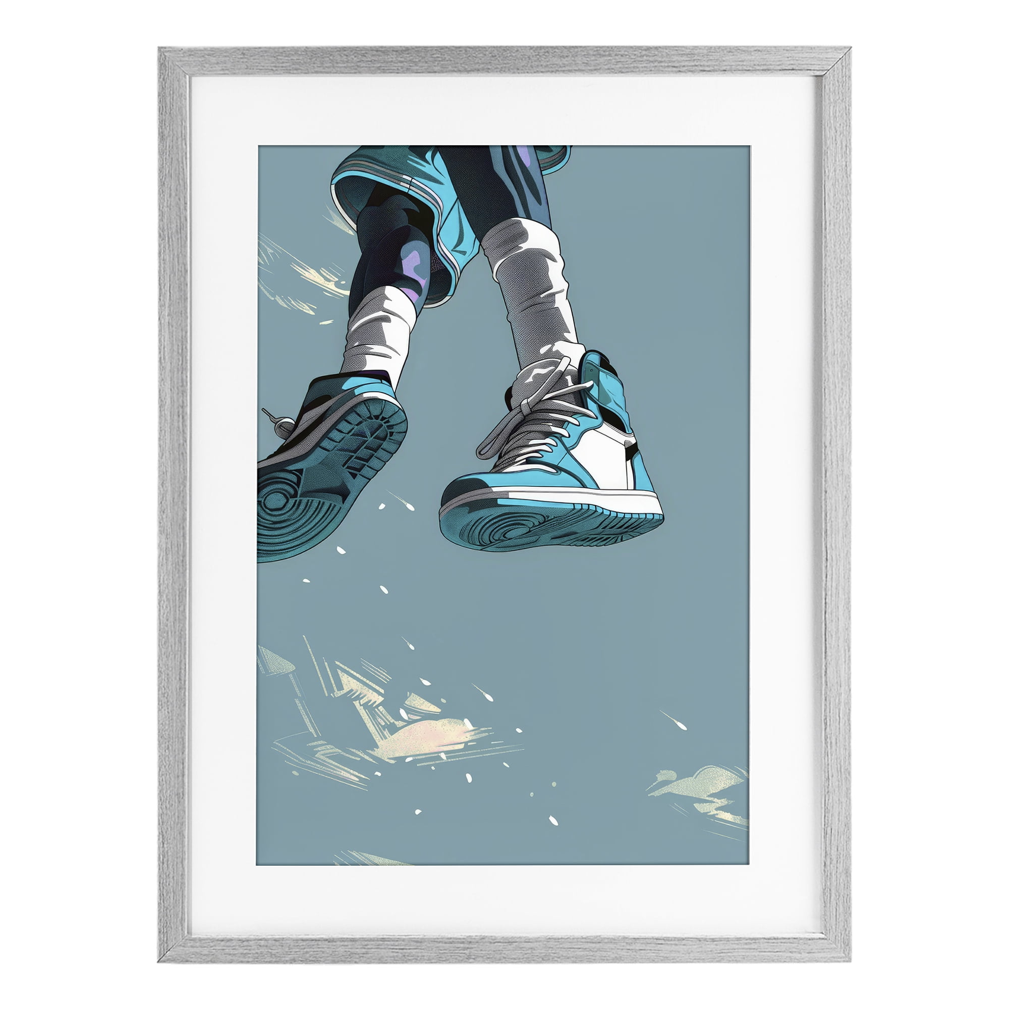 Stupell Industries Sporty Jump with Sneakers Gray Framed Print Under ...