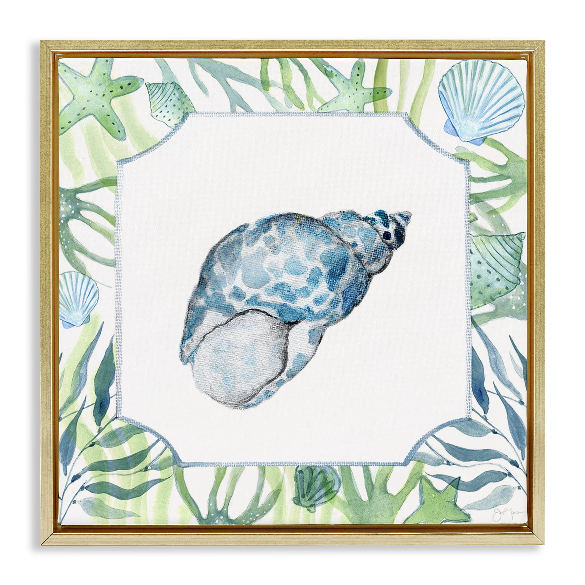 Stupell Industries Spotted Cowrie with Seaweed Gold Framed Floater ...