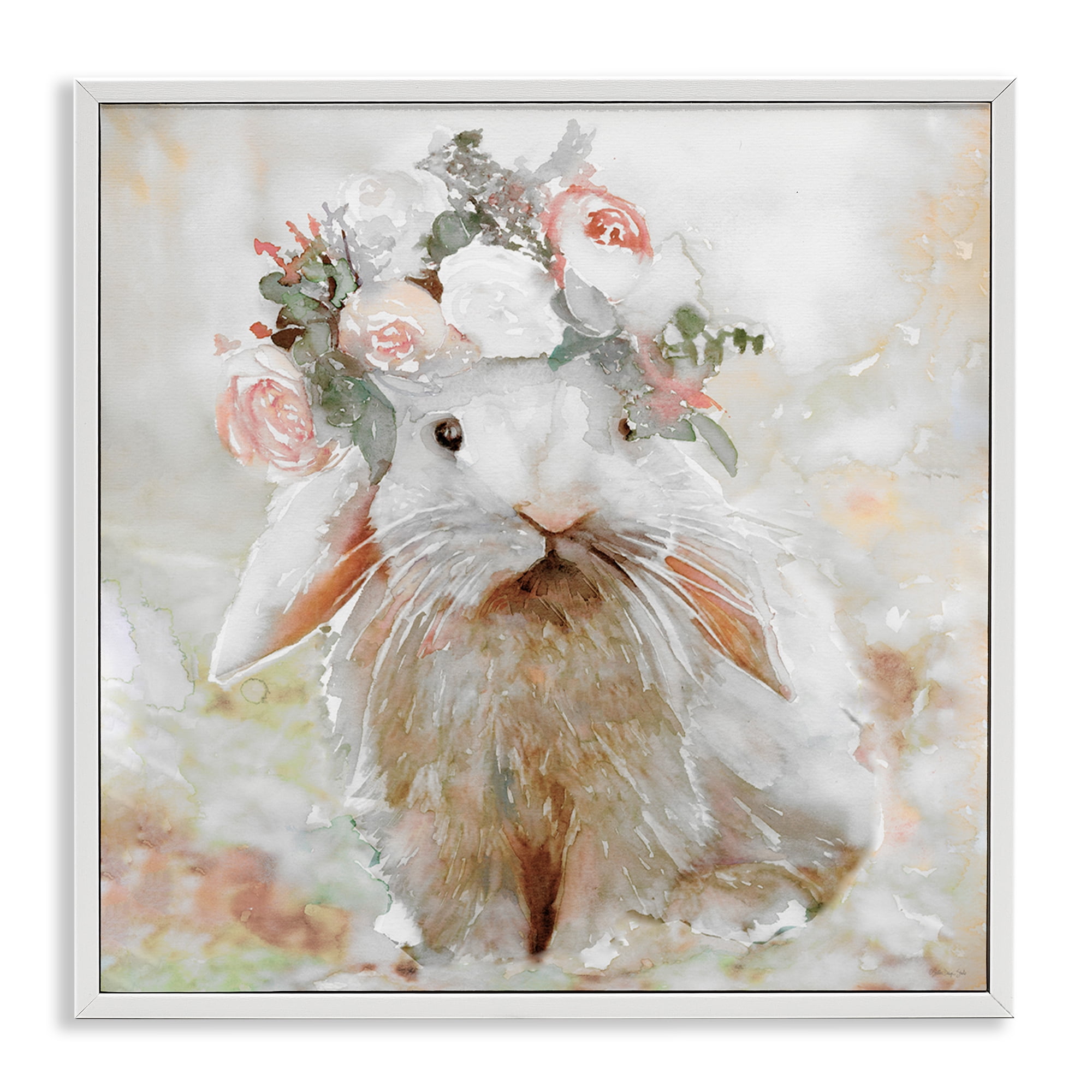 Stupell Industries Spring Floral Bunny Animals & Insects Painting White ...