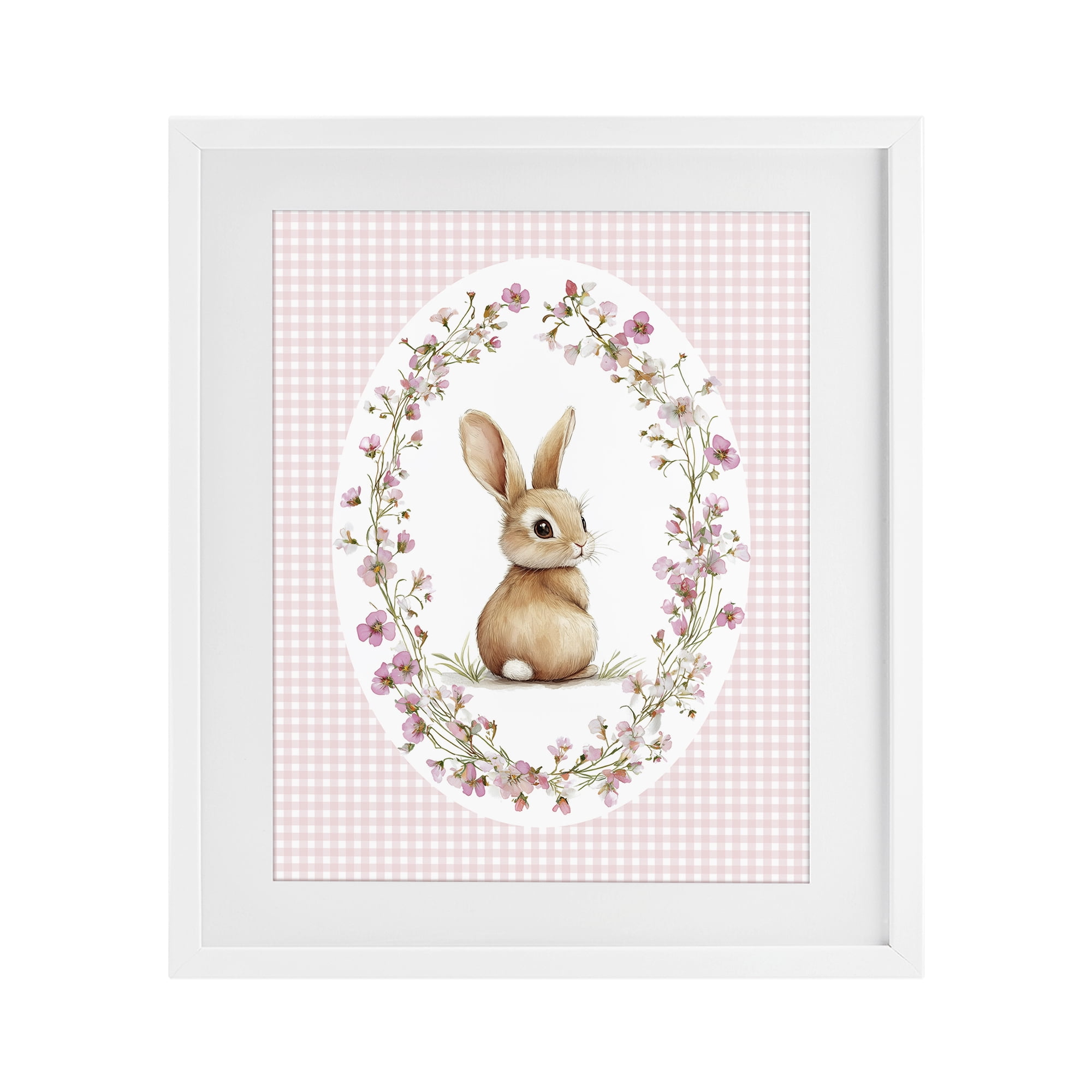 Stupell Industries Spring Gingham Rabbit White Framed Print Under Glass ...