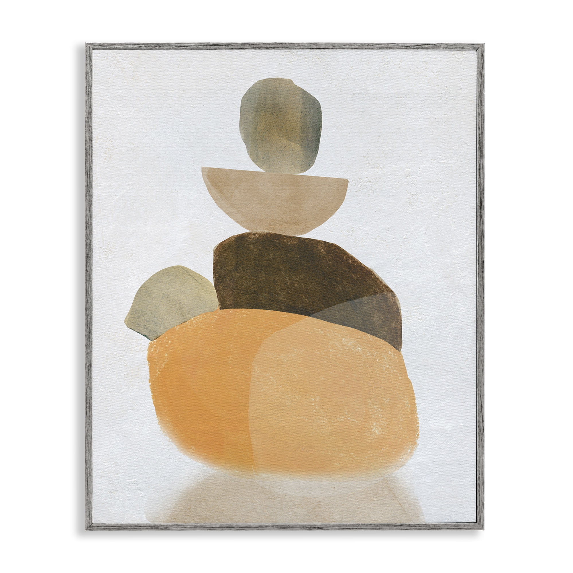 Stupell Industries Stacked Rocks Neutral Tones Abstract Painting Gray Framed Art Print Wall Art ...